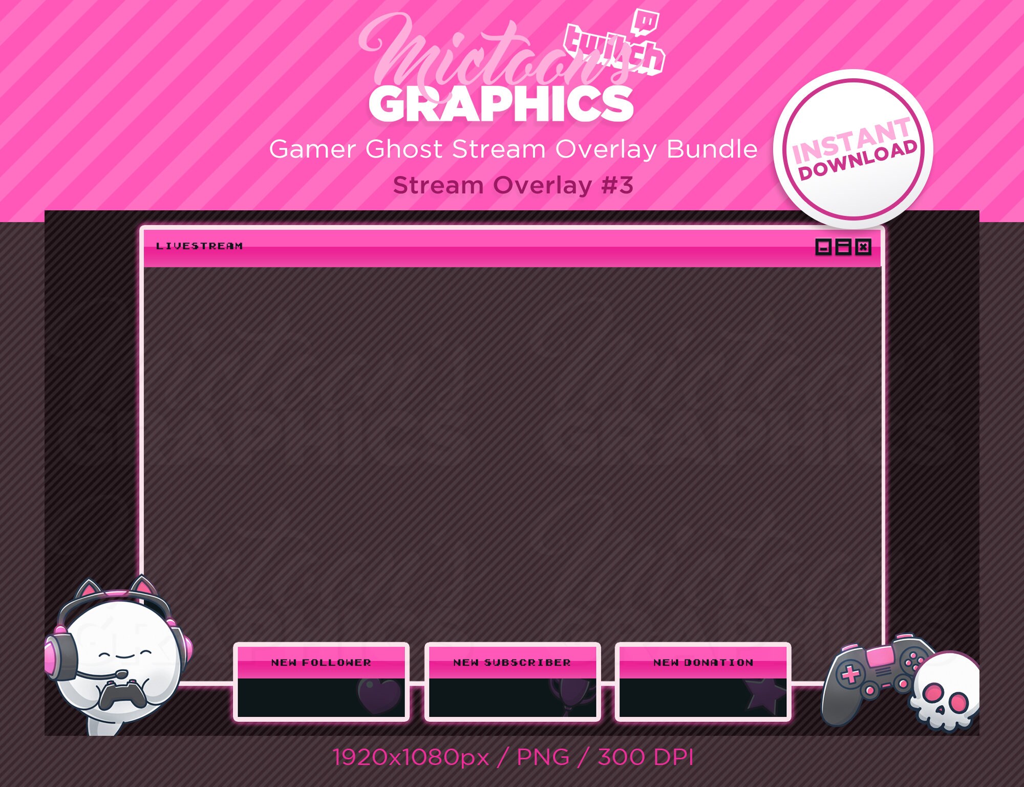 Twitch Gamer Ghost Stream Overlay / Kawaii / Cute / Streamer Graphics ...