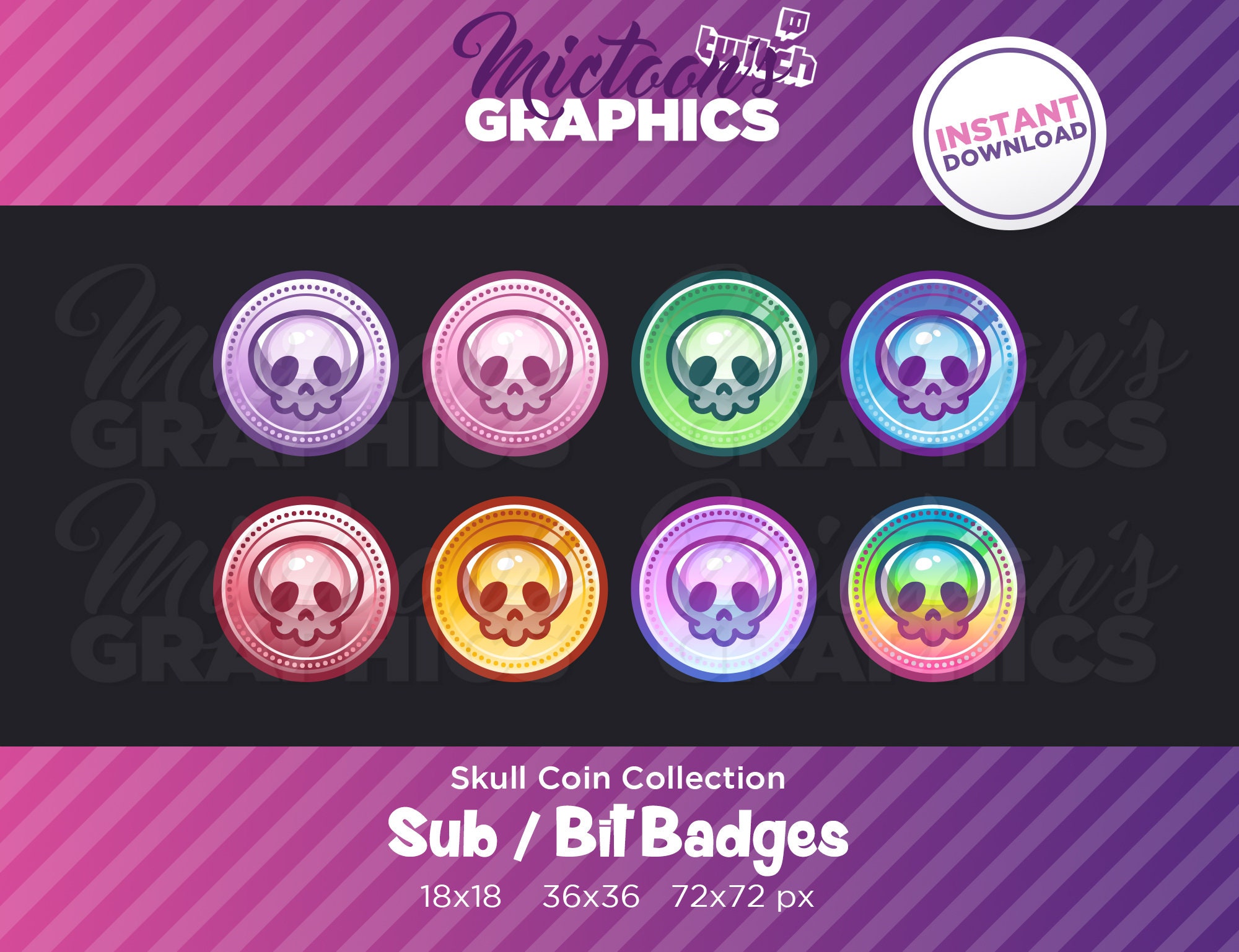 Twitch Skull Coins Sub Badges / Cheer Bit Badges / Set / Collection ...