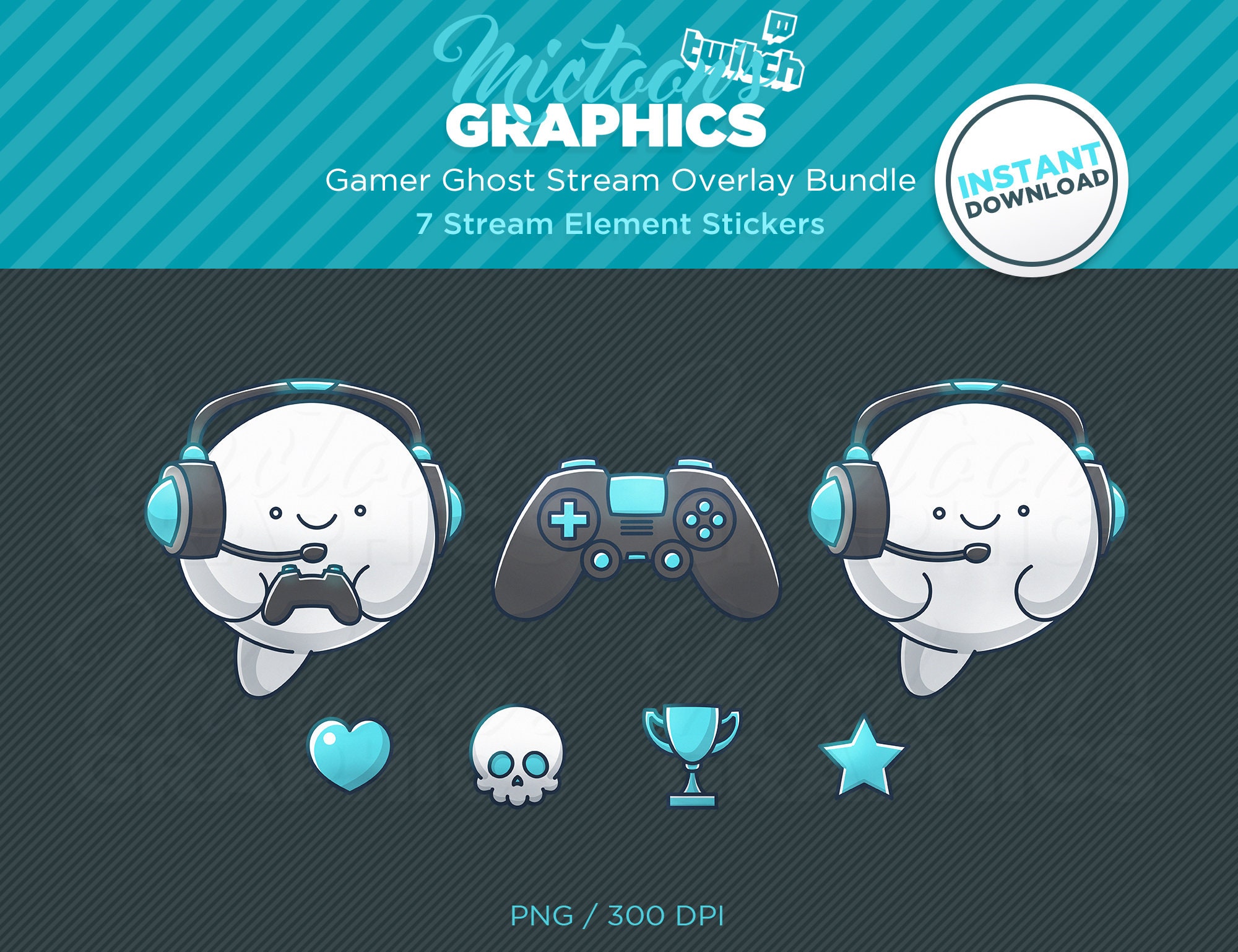 Twitch Gamer Ghost Stream Overlay / Kawaii / Cute / Streamer Graphics ...