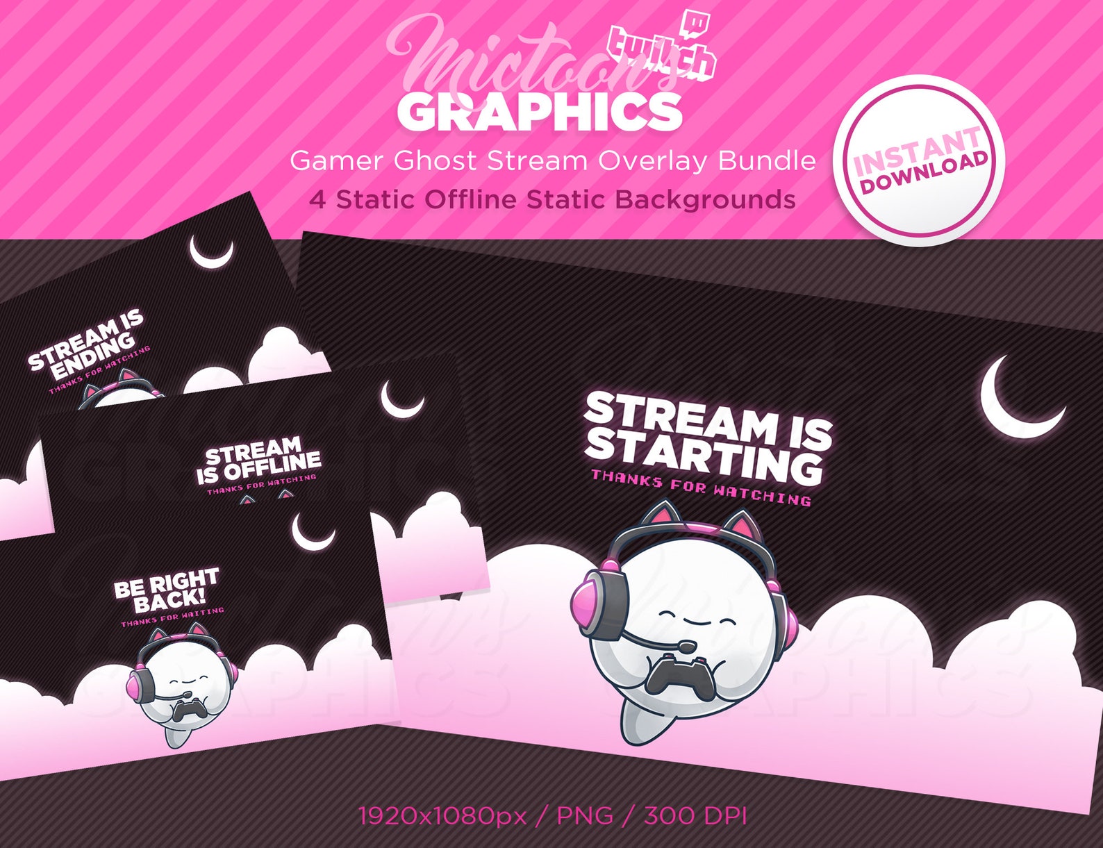 Twitch Gamer Ghost Stream Overlay / Kawaii / Cute / Streamer Graphics ...