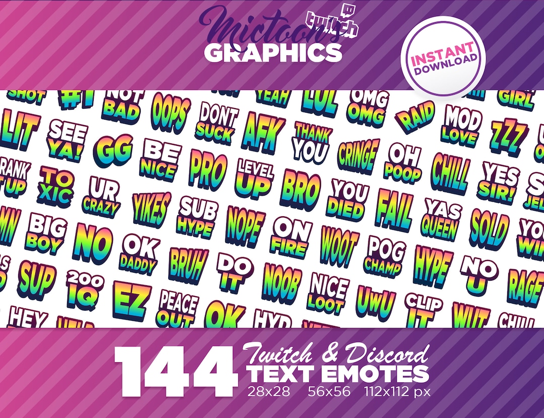 144 X Twitch Text Emotes / Mega Collection / Rainbow / Streamer ...