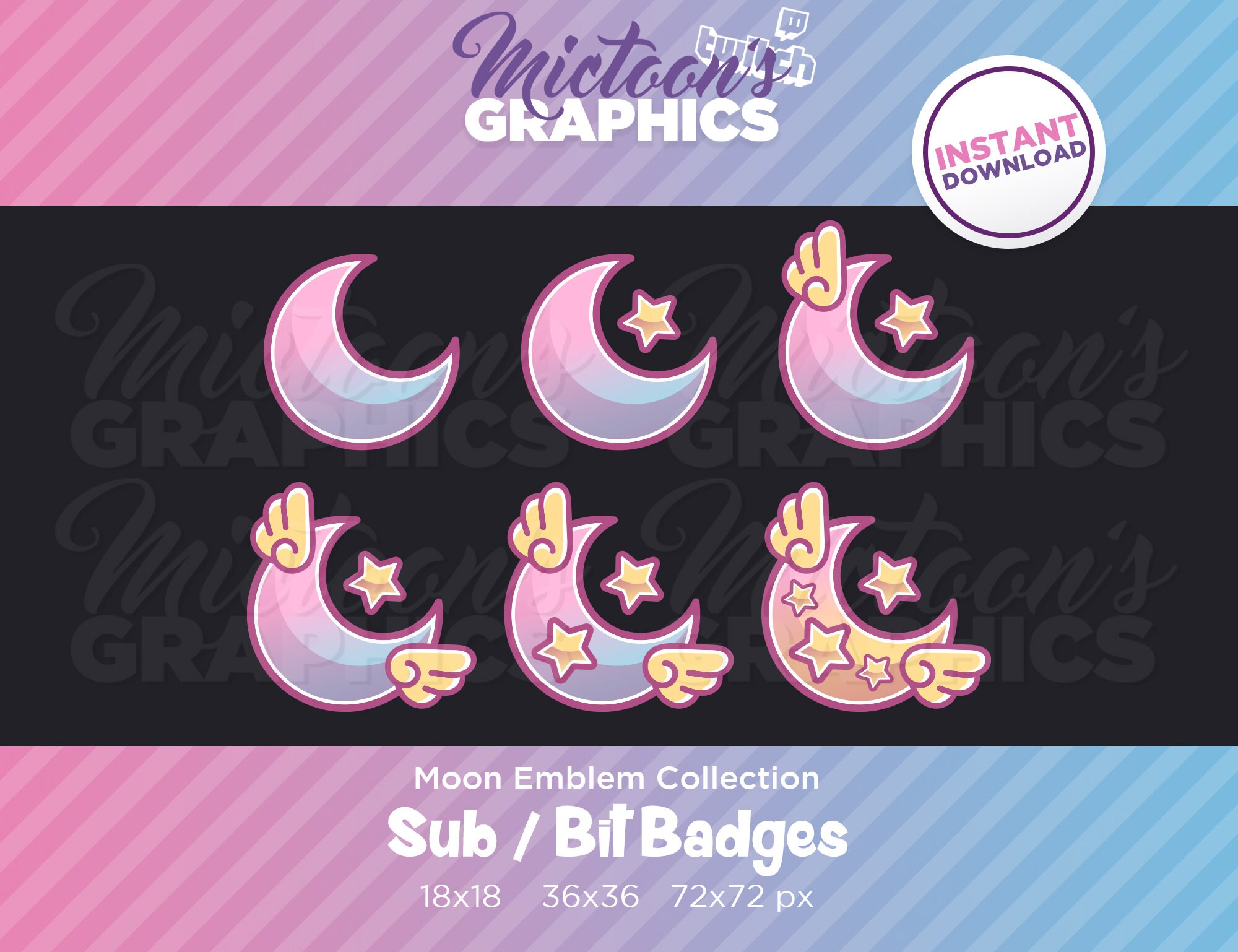 Twitch Moon Star Emblem Collection Sub Badges / Bit Badges / Subscriber ...