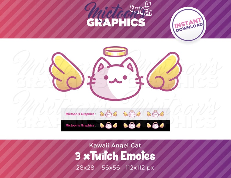 3 X Twitch Cat Angel Wings Emotes / Streamer Graphics / Discord / Gamer ...