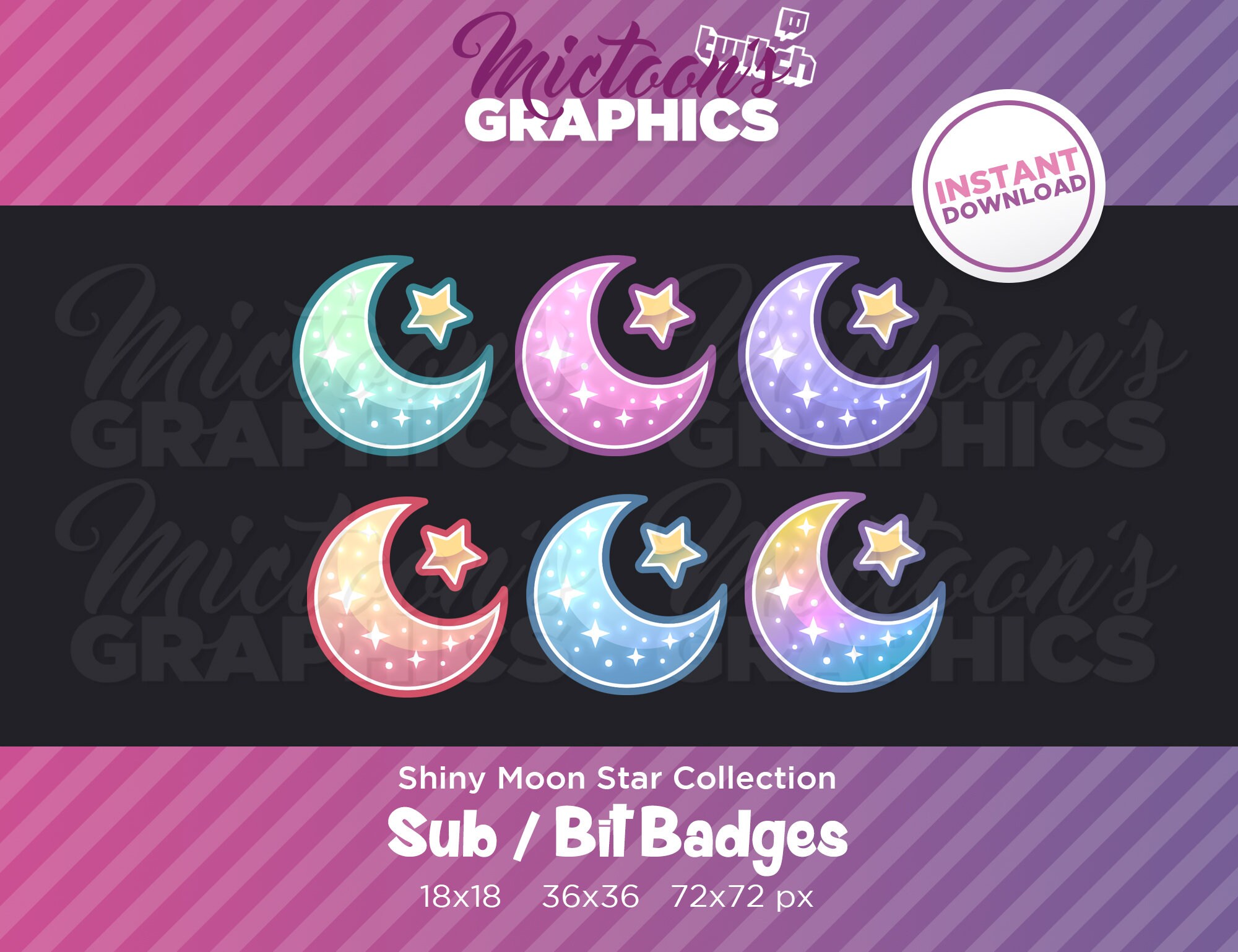 Twitch Moon Stars Sub Badges / Bit Badges / Streamer Graphics - Etsy