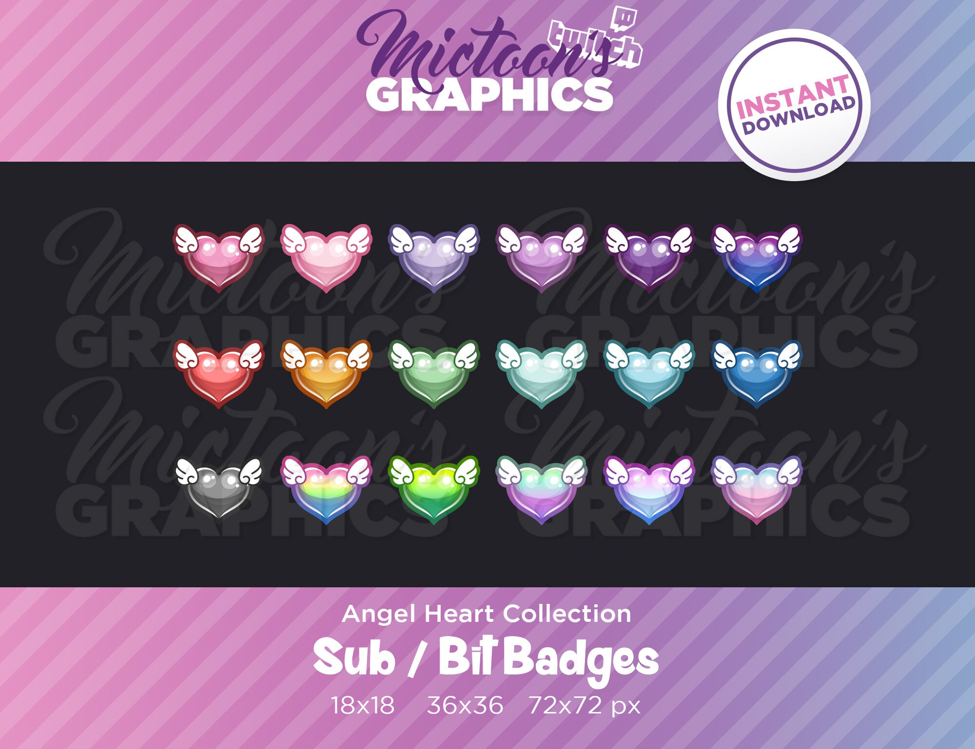 Twitch Angel Heart Sub Badges / Cheer Bit Badges / Streamer Graphics ...