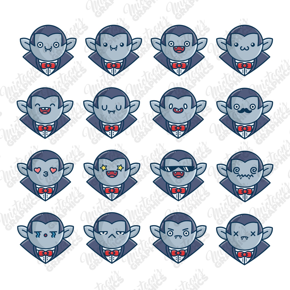 Kawaii Halloween Emoji Vampire Clipart - Cute Vampire PNG - Vector EPS ...