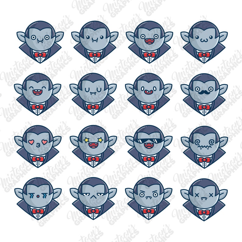 Kawaii Halloween Emoji Vampire Clipart - Cute Vampire PNG - Vector EPS ...