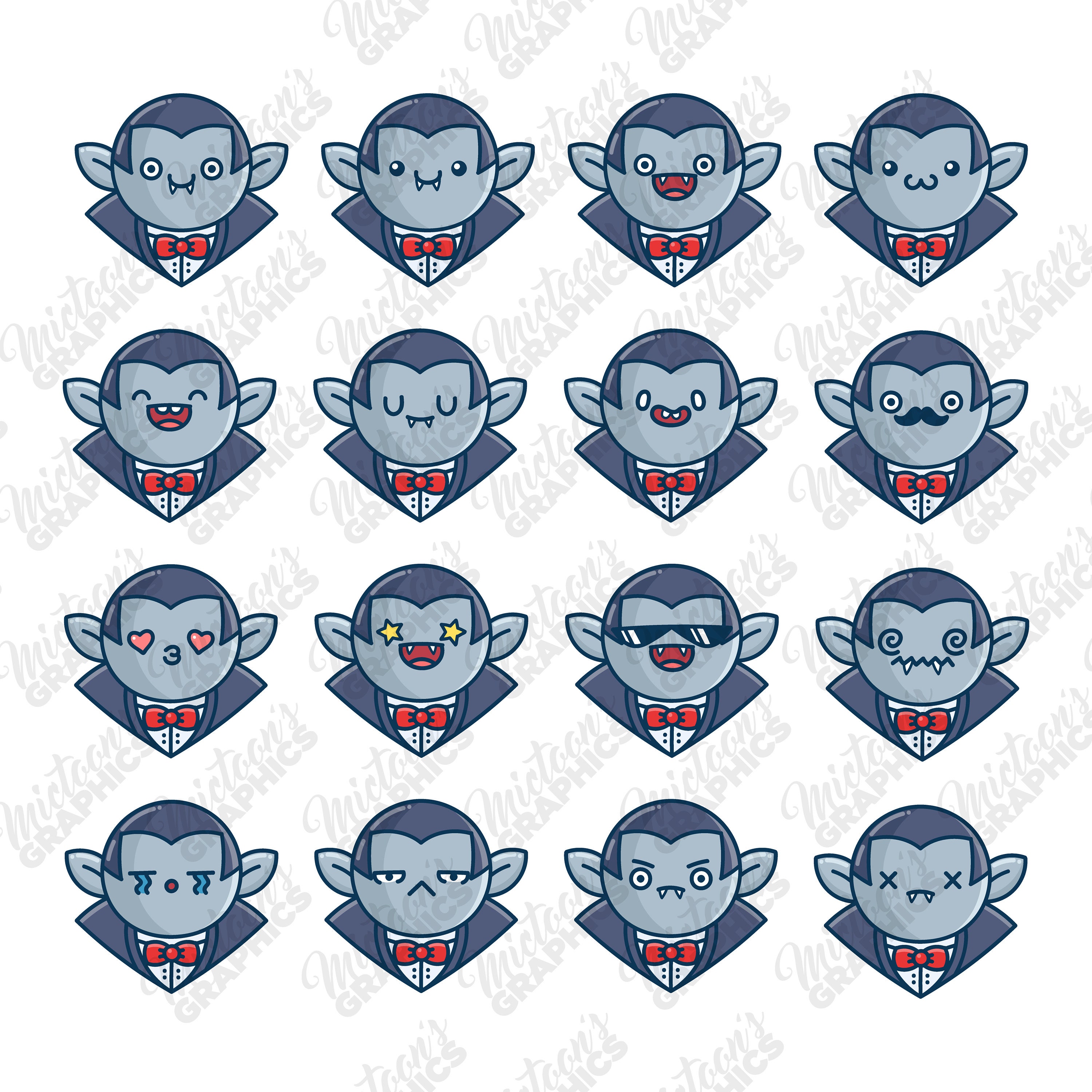 Kawaii Halloween Emoji Vampire Clipart - Cute Vampire PNG - Vector EPS ...