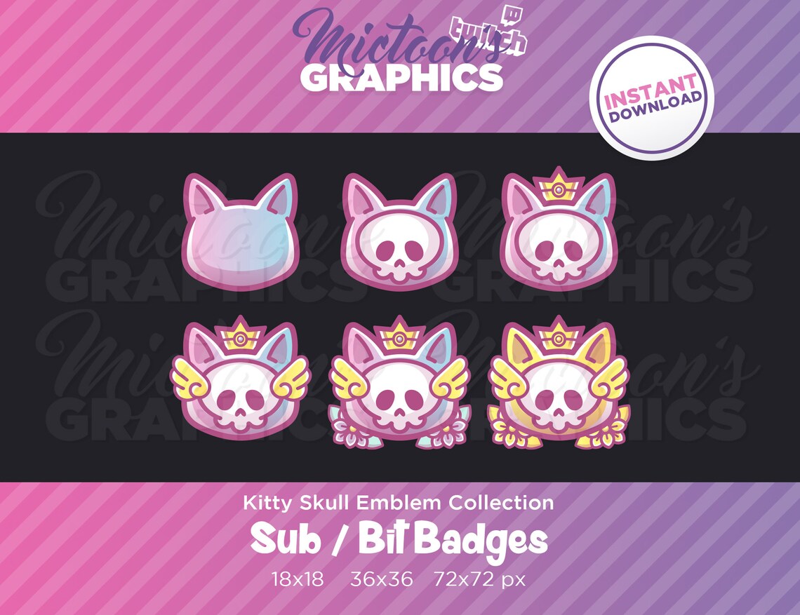 Twitch Skull Kitty Cat Emblem Collection Sub / Bit Badges / Subscriber ...