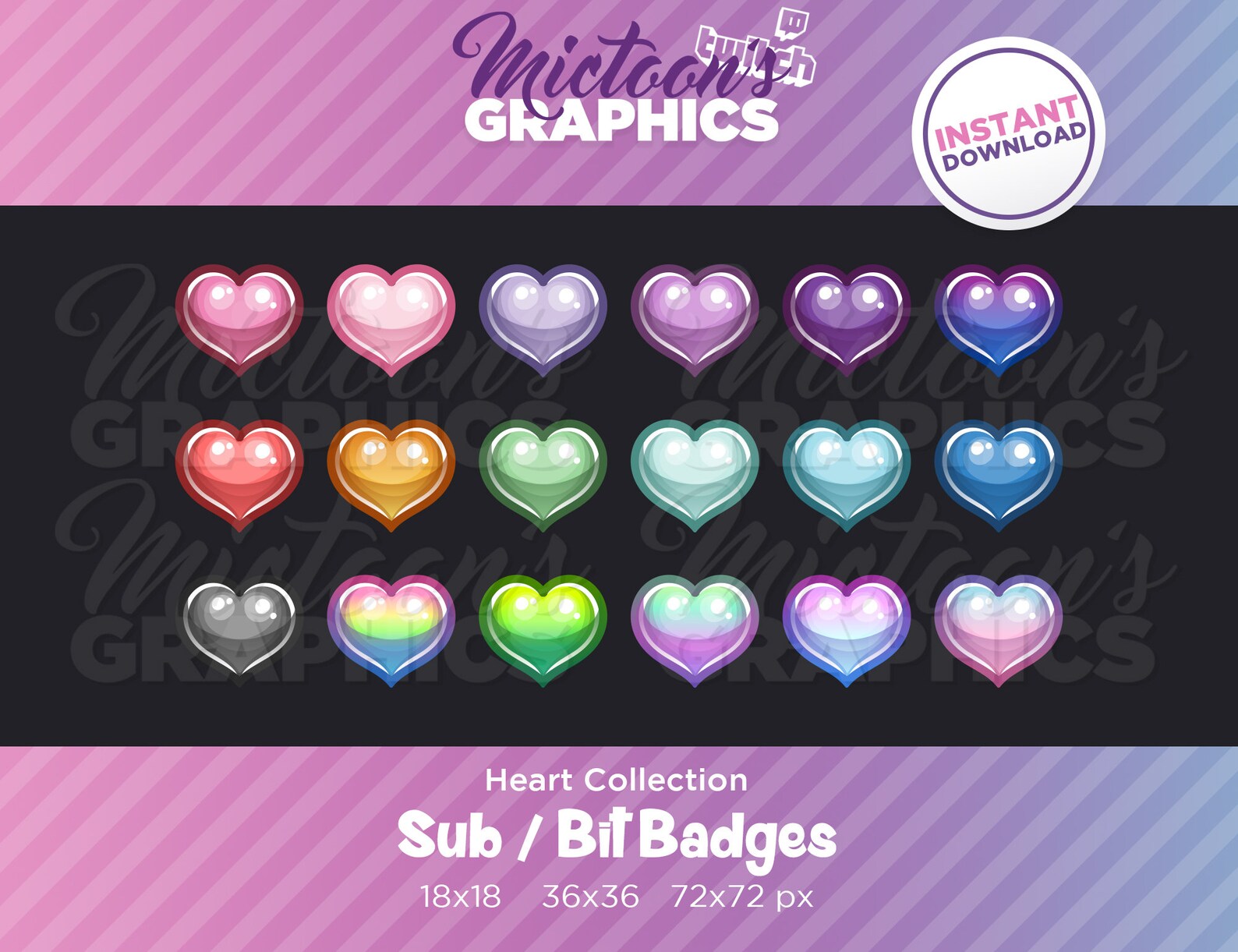 Twitch Heart Sub Badges / Cheer Bit Badges / Streamer Graphics ...