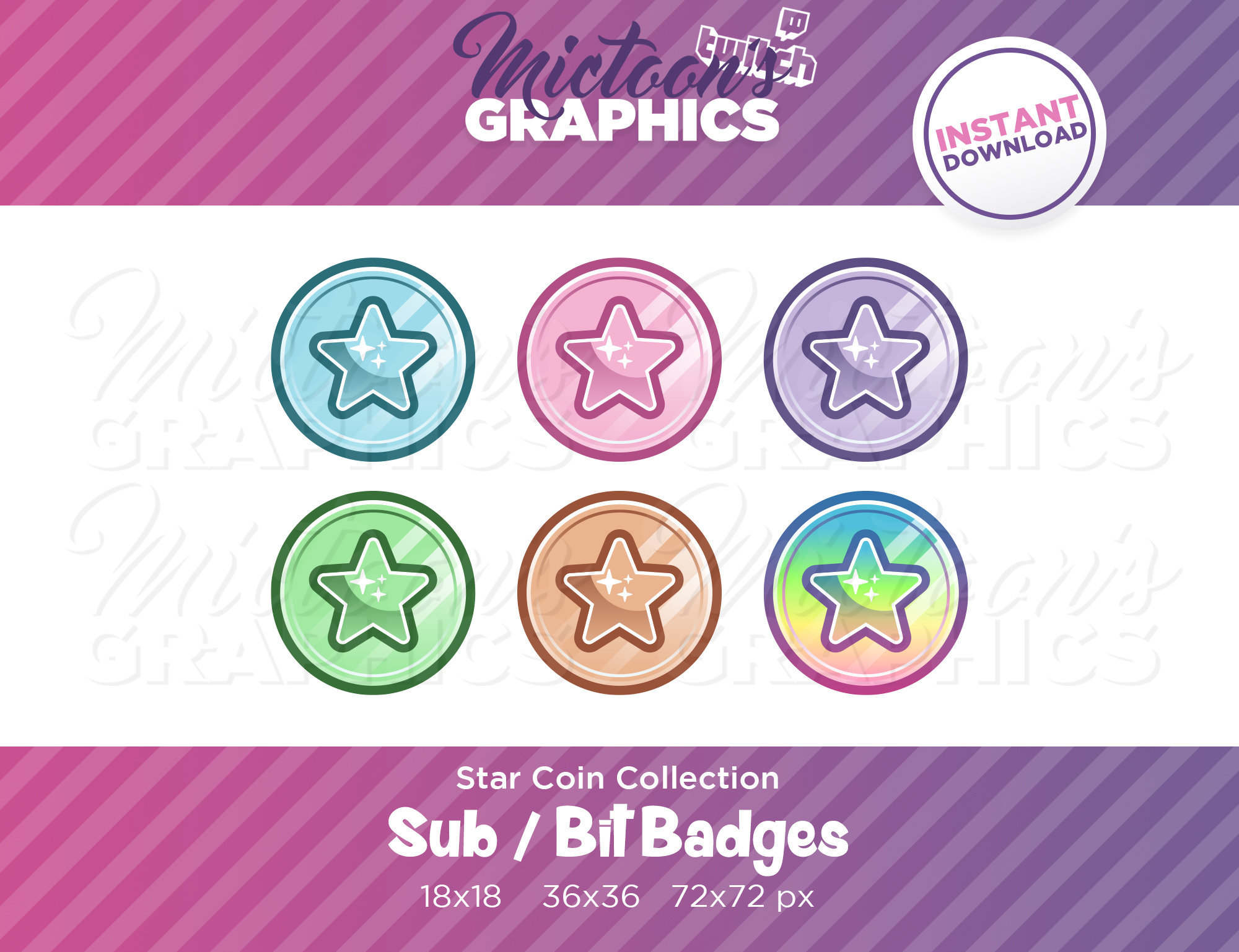 Twitch Star Coins / Sub Badges / Cheer Bit Badges / Streamer Graphics ...