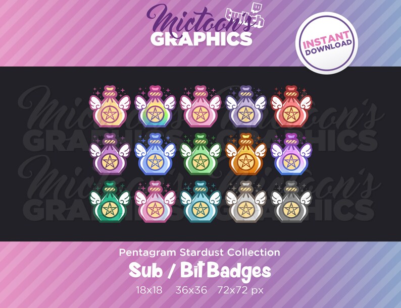 Twitch Pentagram Stardust Sub Badges / Cheer Bit Badges / Streamer ...