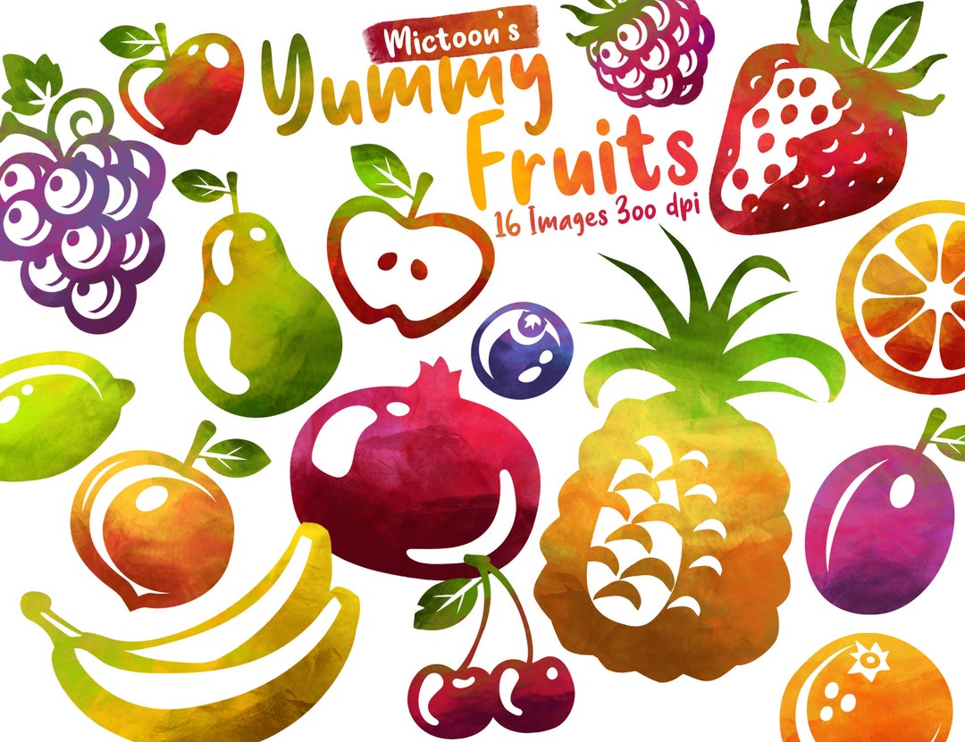 Watercolor Yummy Fruits Clipart - Fruits Clip Art PNG - Water Colored ...
