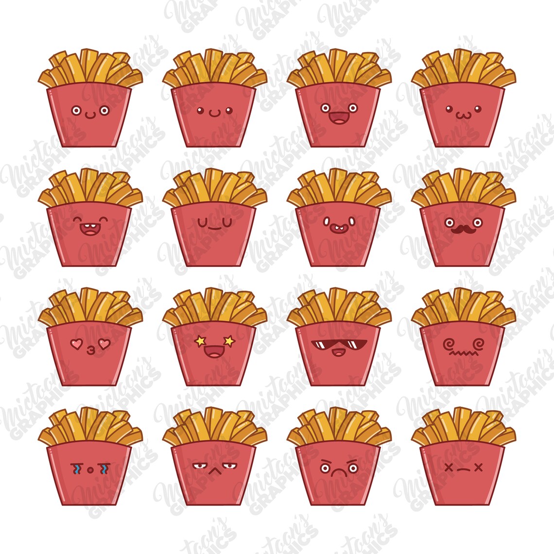 Kawaii French Fries Emoji Clipart - EPS & PNG - Digital Instant ...