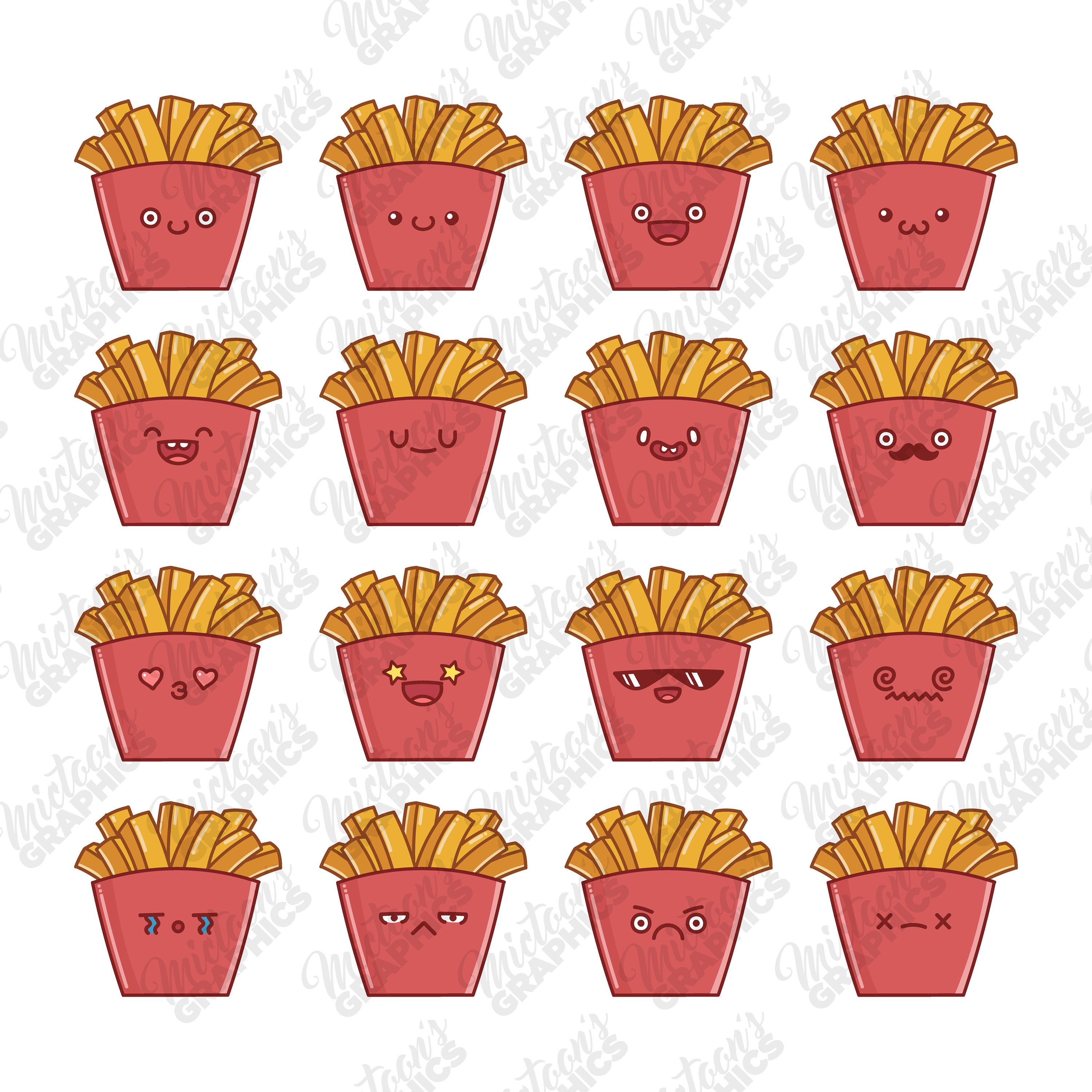 Kawaii French Fries Emoji Clipart - EPS & PNG - Digital Instant ...