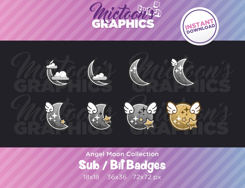 Twitch Moon Sub Badges / Cheer Bit Badges / Subscriber / Streamer ...