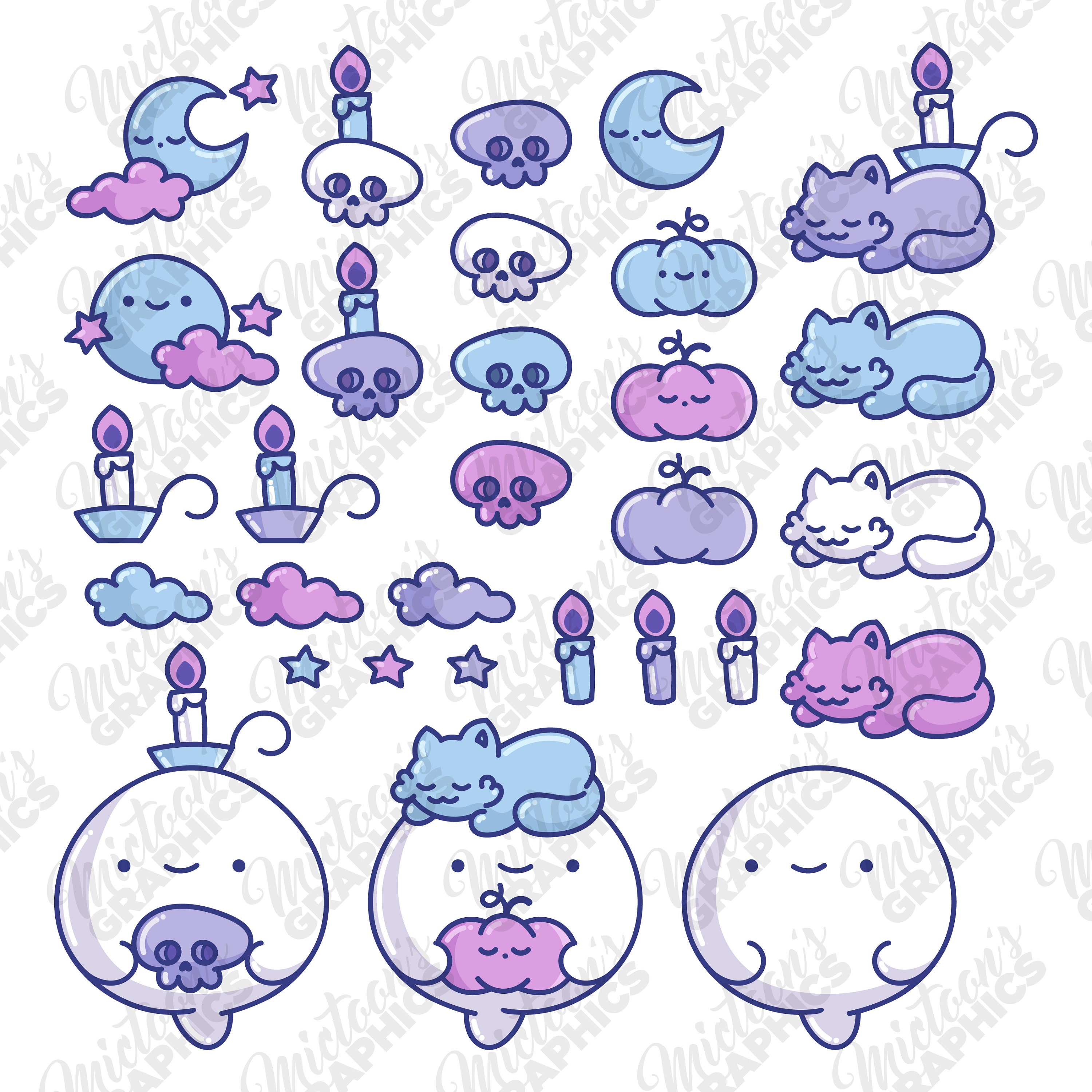 Kawaii Halloween Ghost Clipart Digital PNG & EPS | Etsy