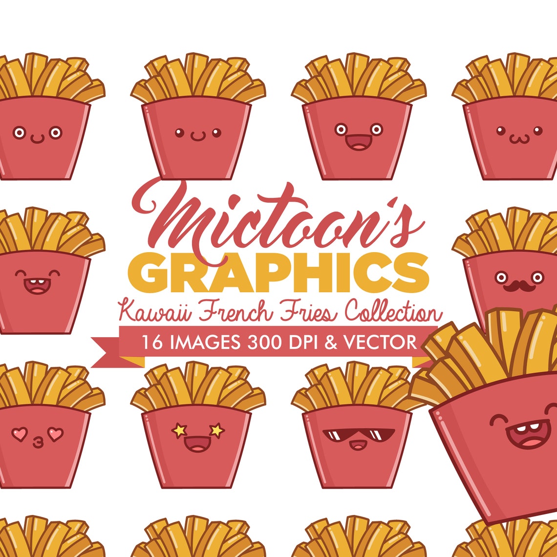 Kawaii French Fries Emoji Clipart - EPS & PNG - Digital Instant ...