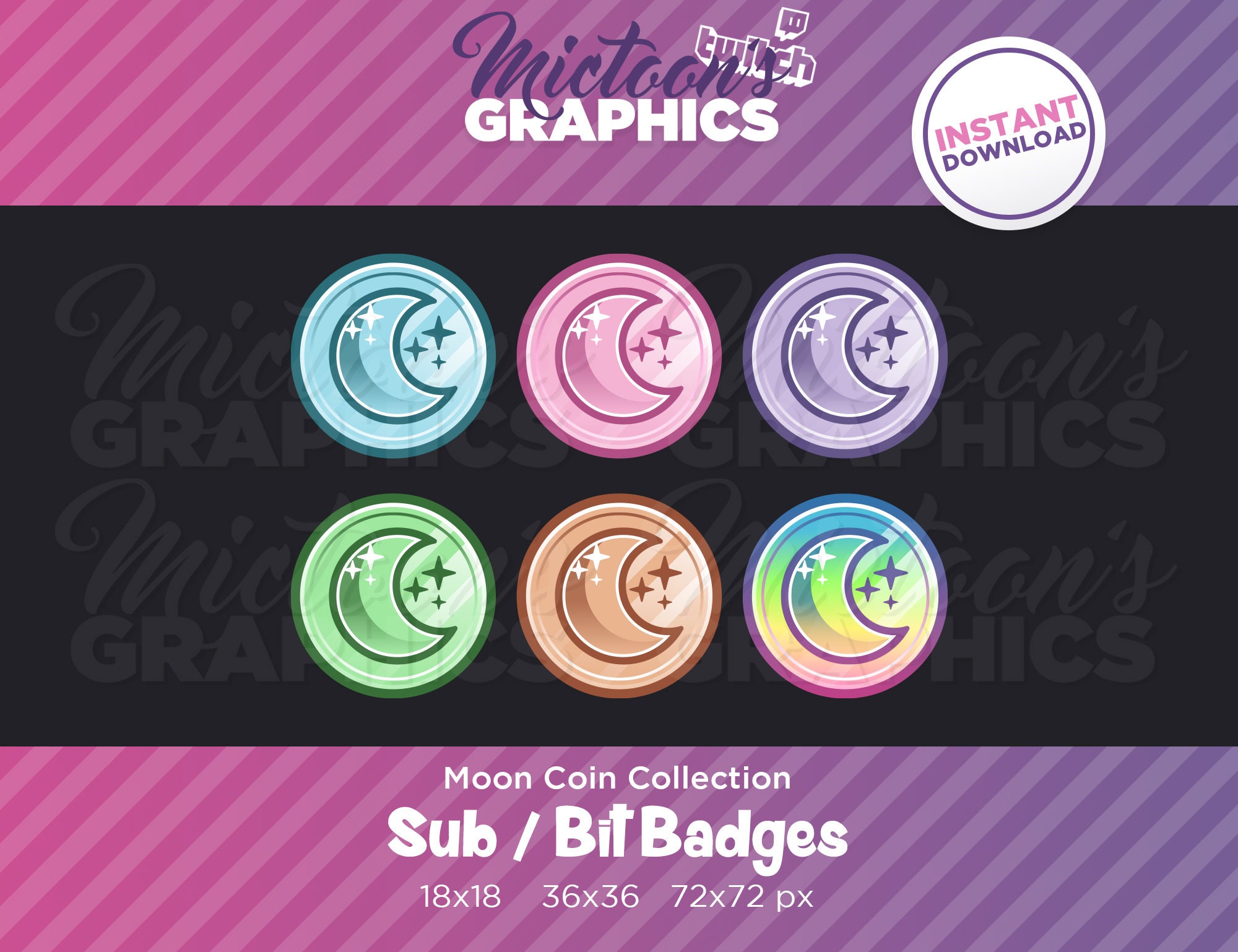 Twitch Moon Coins / Sub Badges / Cheer Bit Badges / Streamer Graphics ...