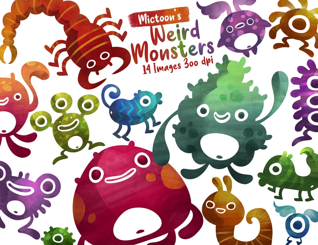 Watercolor Weird Monsters Clipart - Monster Creature Art PNG - Water ...