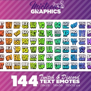 144 X Twitch Text Emotes / Mega Collection / Streamer Graphics ...