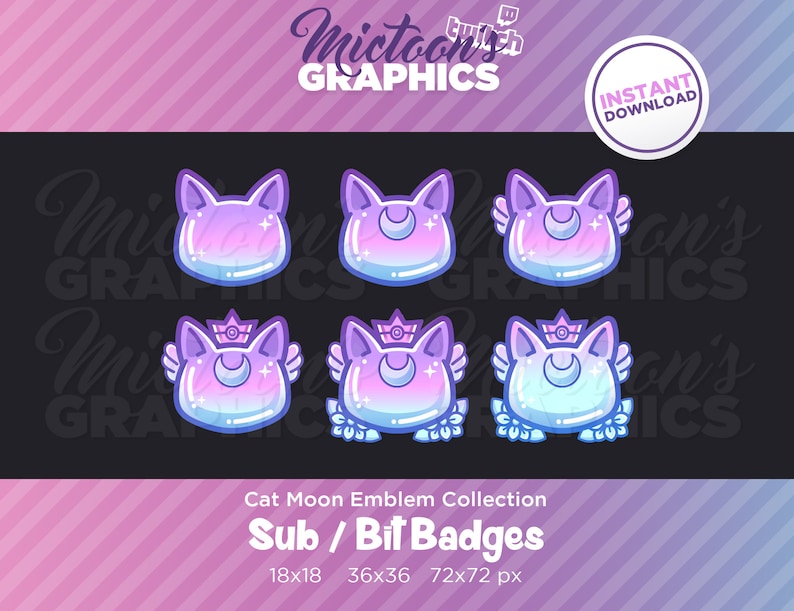 Twitch Kitty Cat Moon Emblem Collection / Sub Badges / Cheer Bit Badges ...