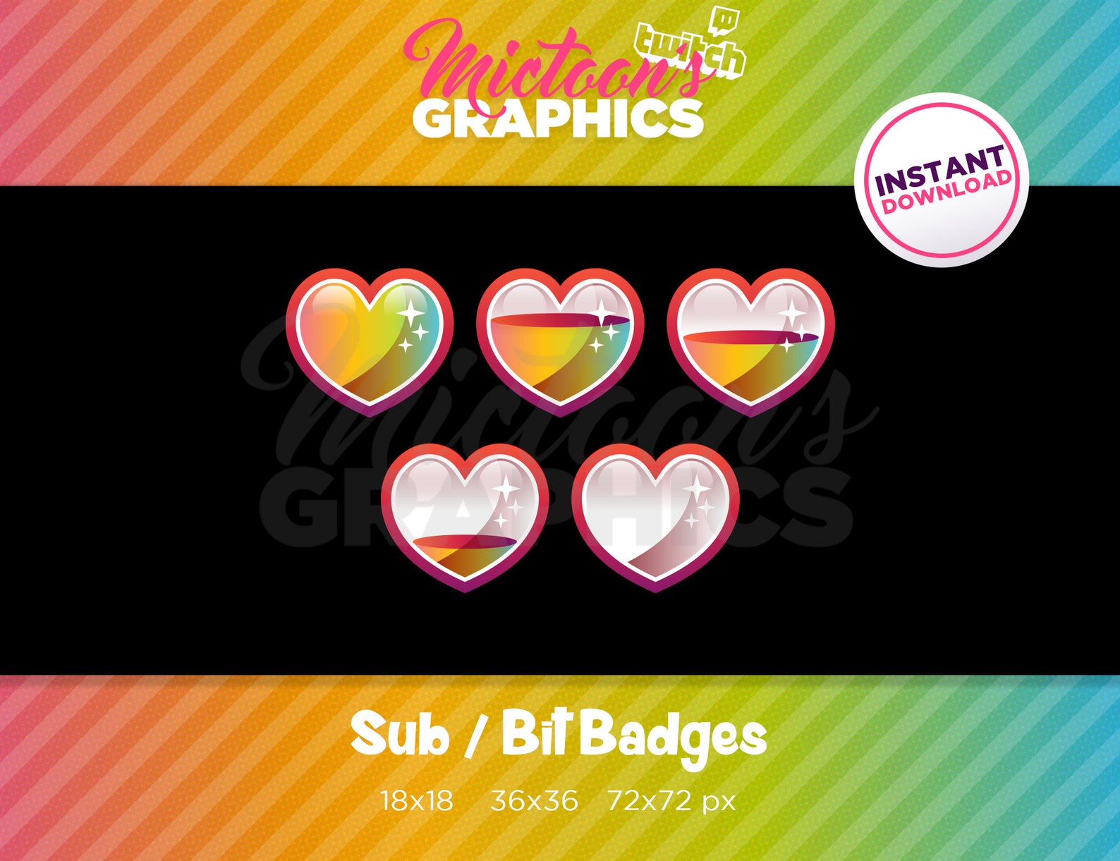 Twitch Rainbow Life Heart Sub Badges / Bit Badges / Streaming - Etsy