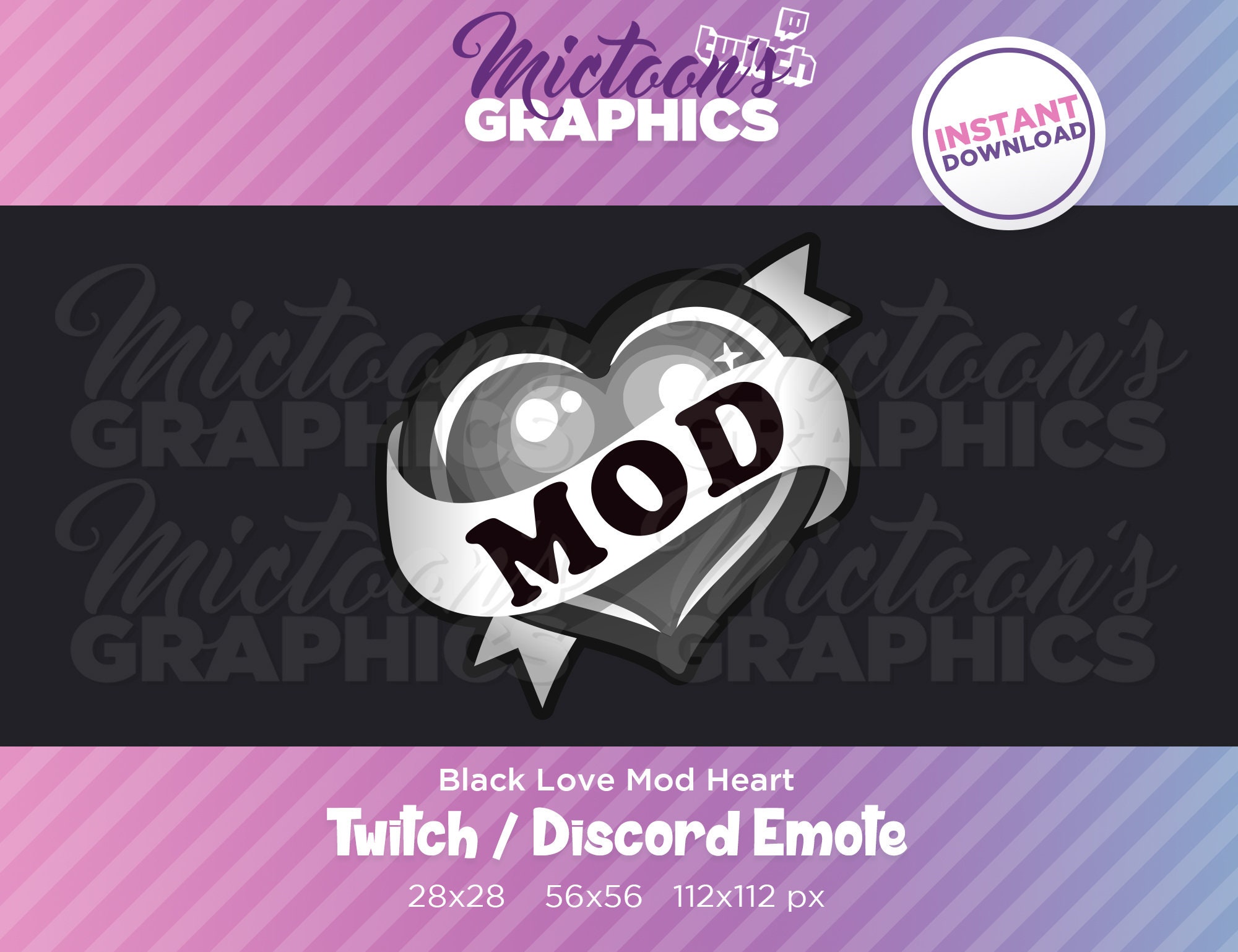 Twitch Mod Love / Emote / Black Heart / Streamer Graphics / Discord ...