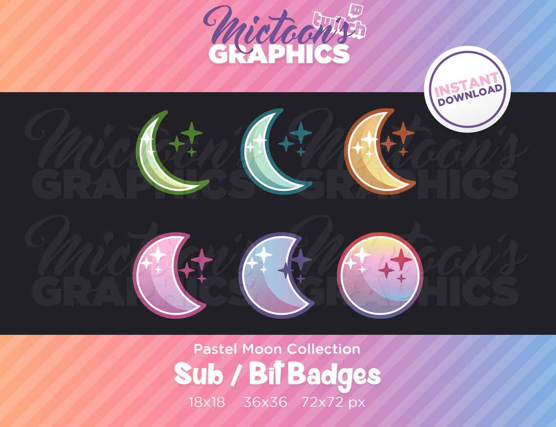 Twitch Moon Collection Sub Badges / Bit Badges / Streamer Graphics ...