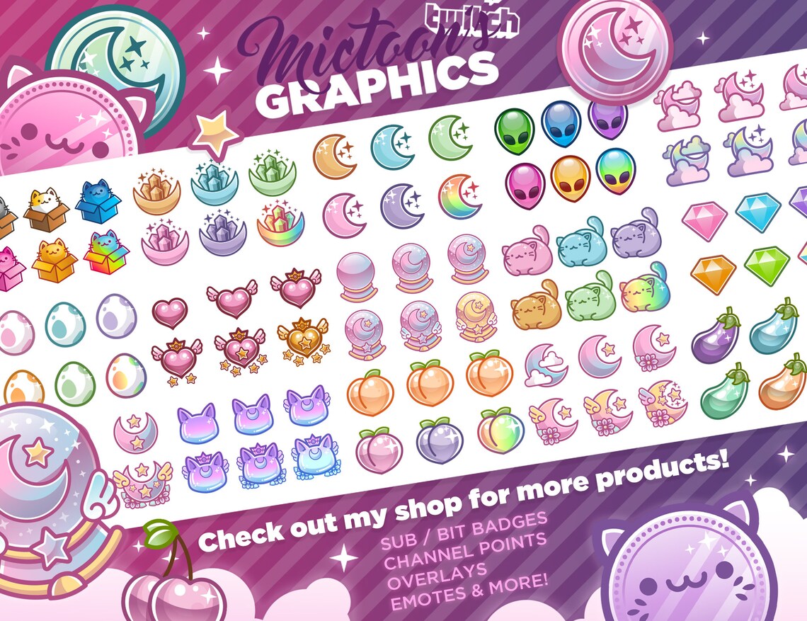 Twitch Kitty Cat Moon Emblem Collection / Sub Badges / Cheer Bit Badges ...