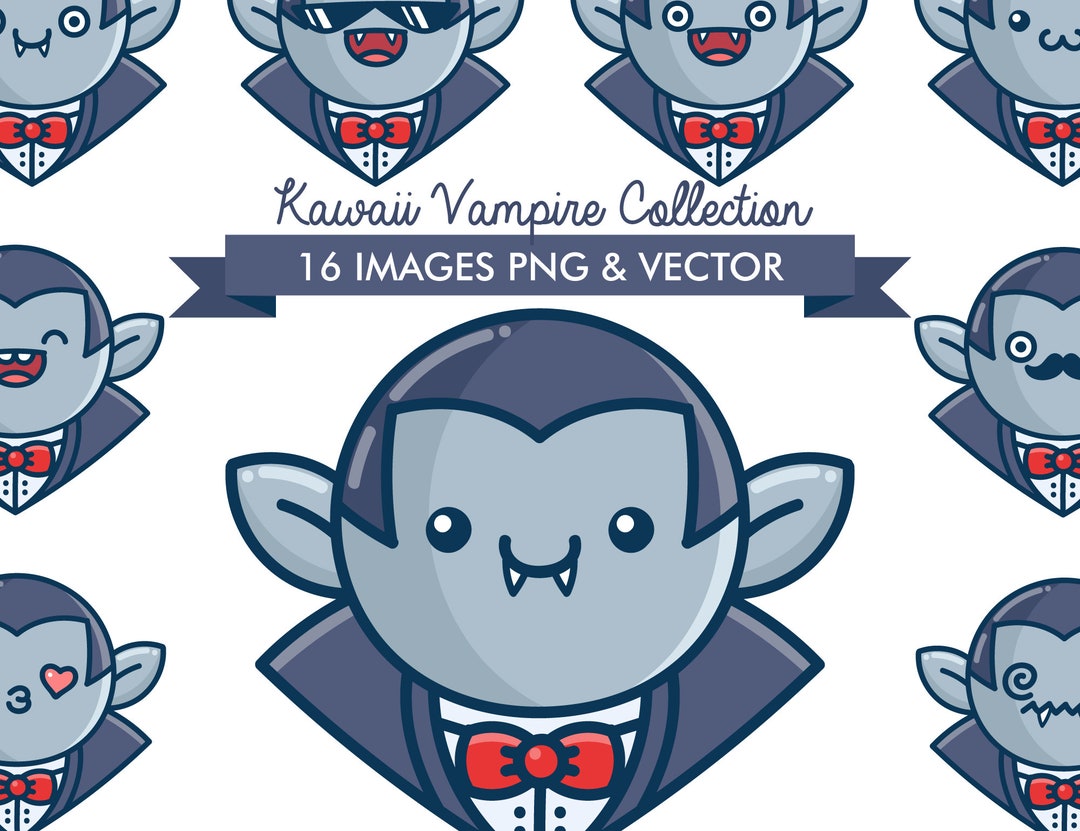 Kawaii Halloween Emoji Vampire Clipart - Cute Vampire PNG - Vector EPS ...