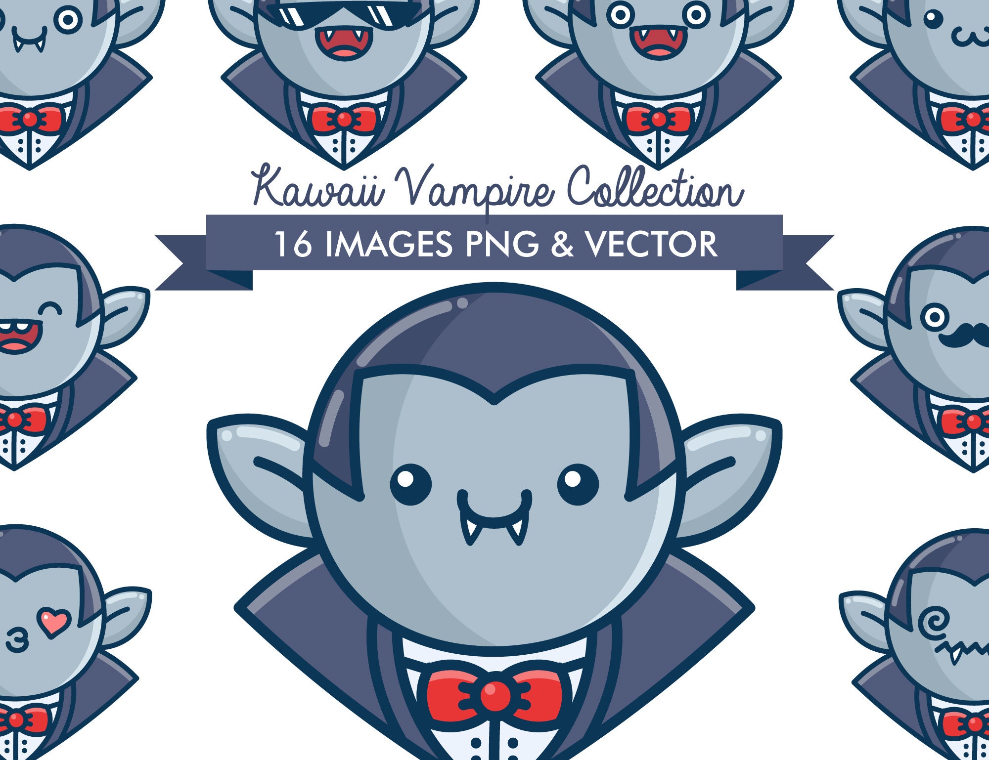 Kawaii Halloween Emoji Vampire Clipart - Cute Vampire PNG - Vector EPS ...