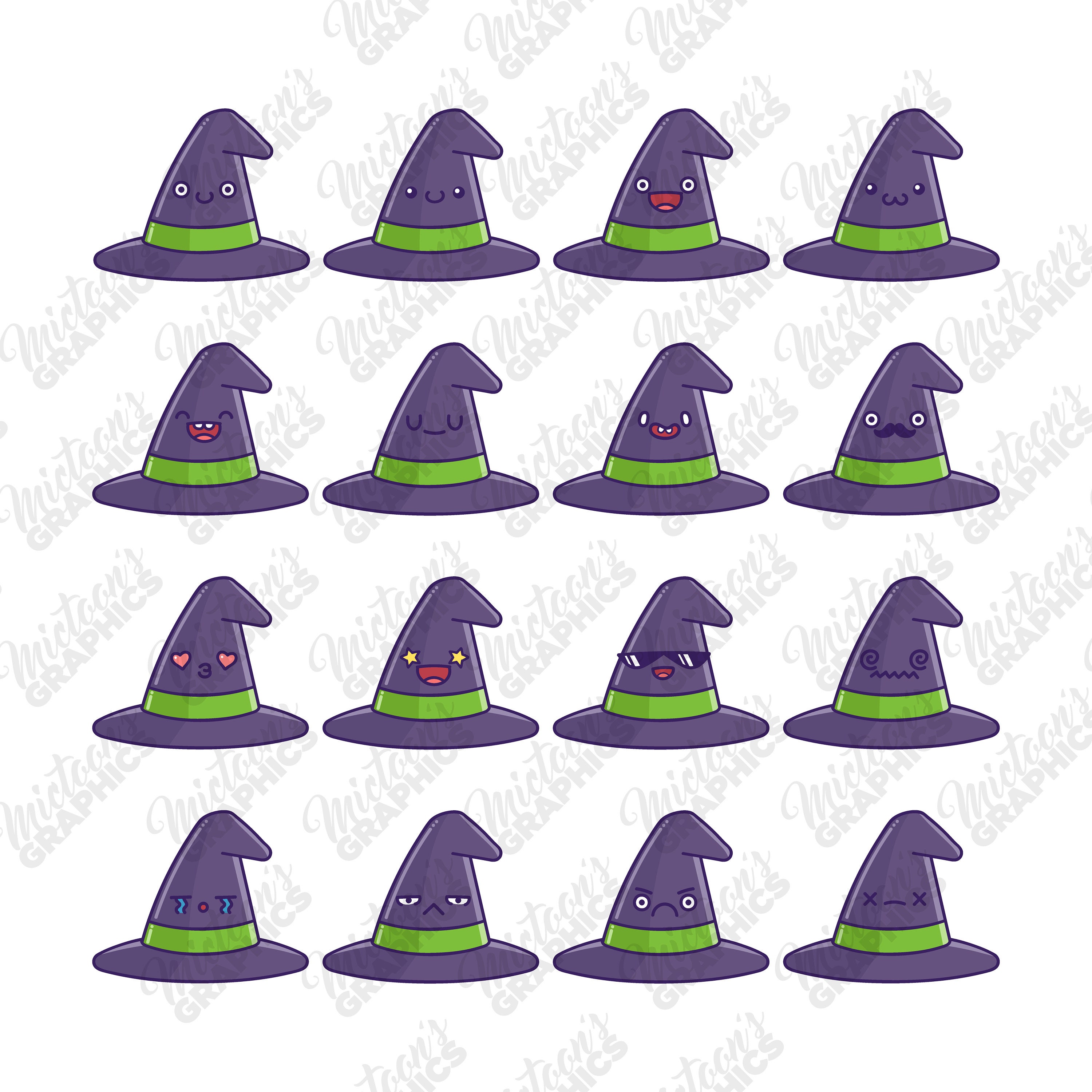 Kawaii Halloween Witch Hat Clipart - Cute Witch Hat Icons PNG - Vector ...