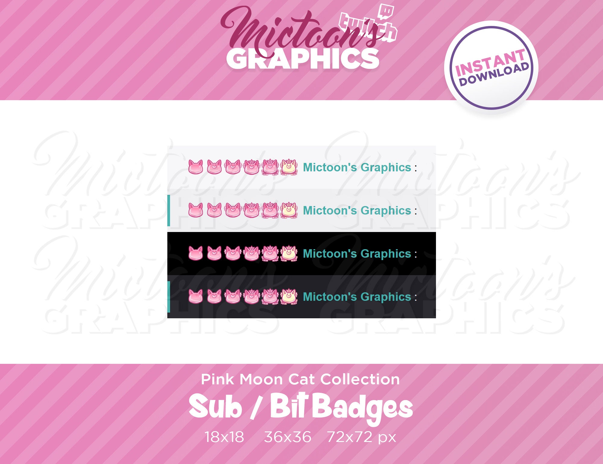 Twitch Kitty Cat Moon Emblem Collection Sub Badges / Bit Badges ...