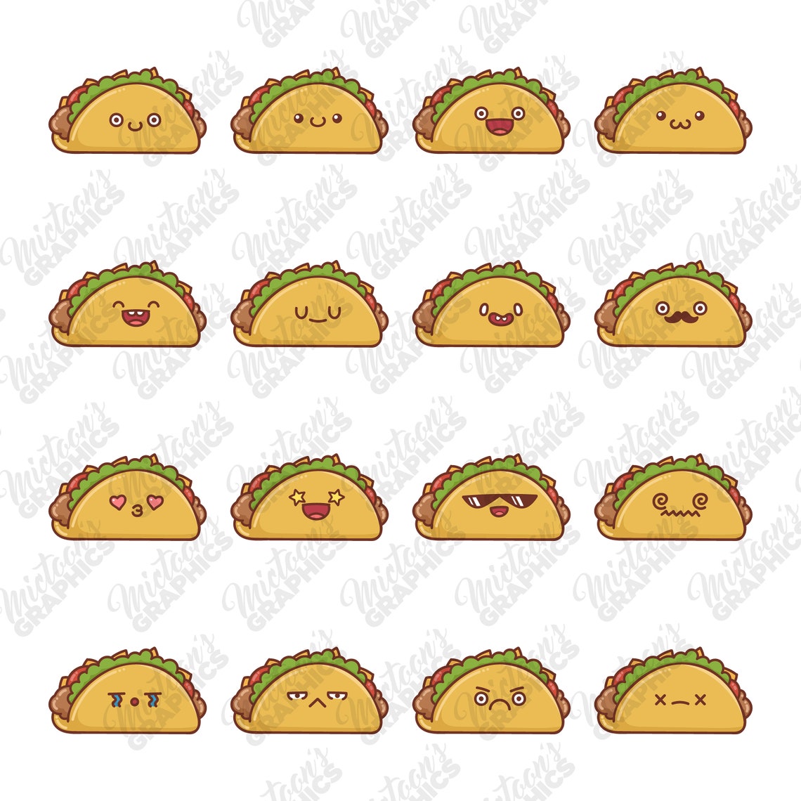 Kawaii Taco Emoji Clip Arts - PNG & EPS - Digital Instant Download - Etsy