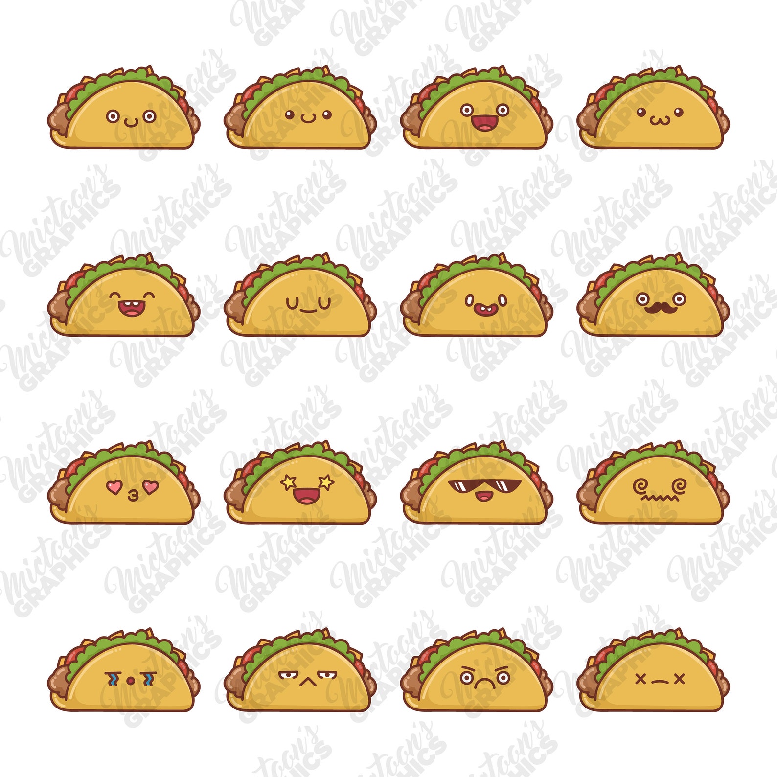 Kawaii Taco Emoji Clip Arts - PNG & EPS - Digital Instant Download ...