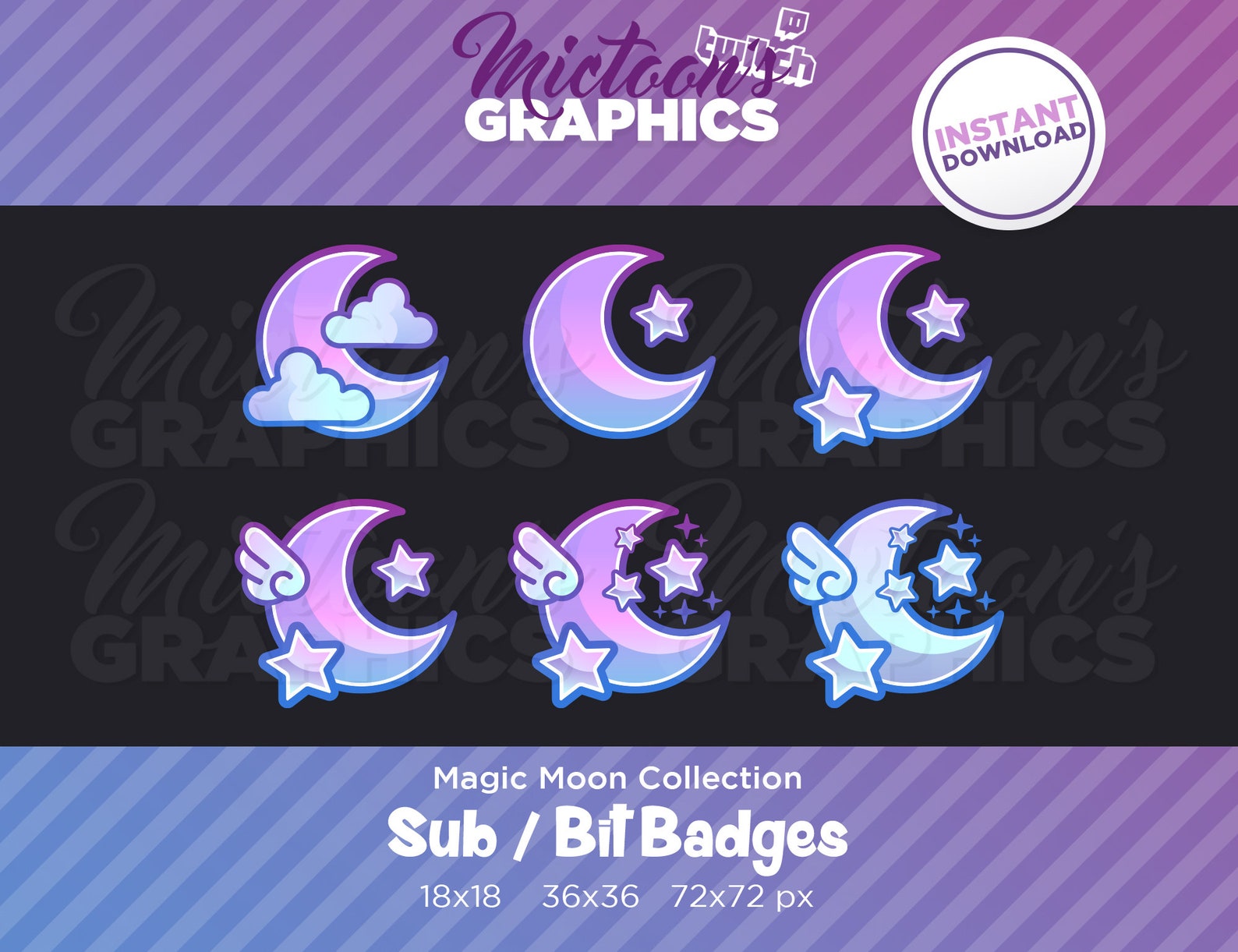 Twitch Moon Sub Badges / Bit Badges / Streamer Graphics / | Etsy