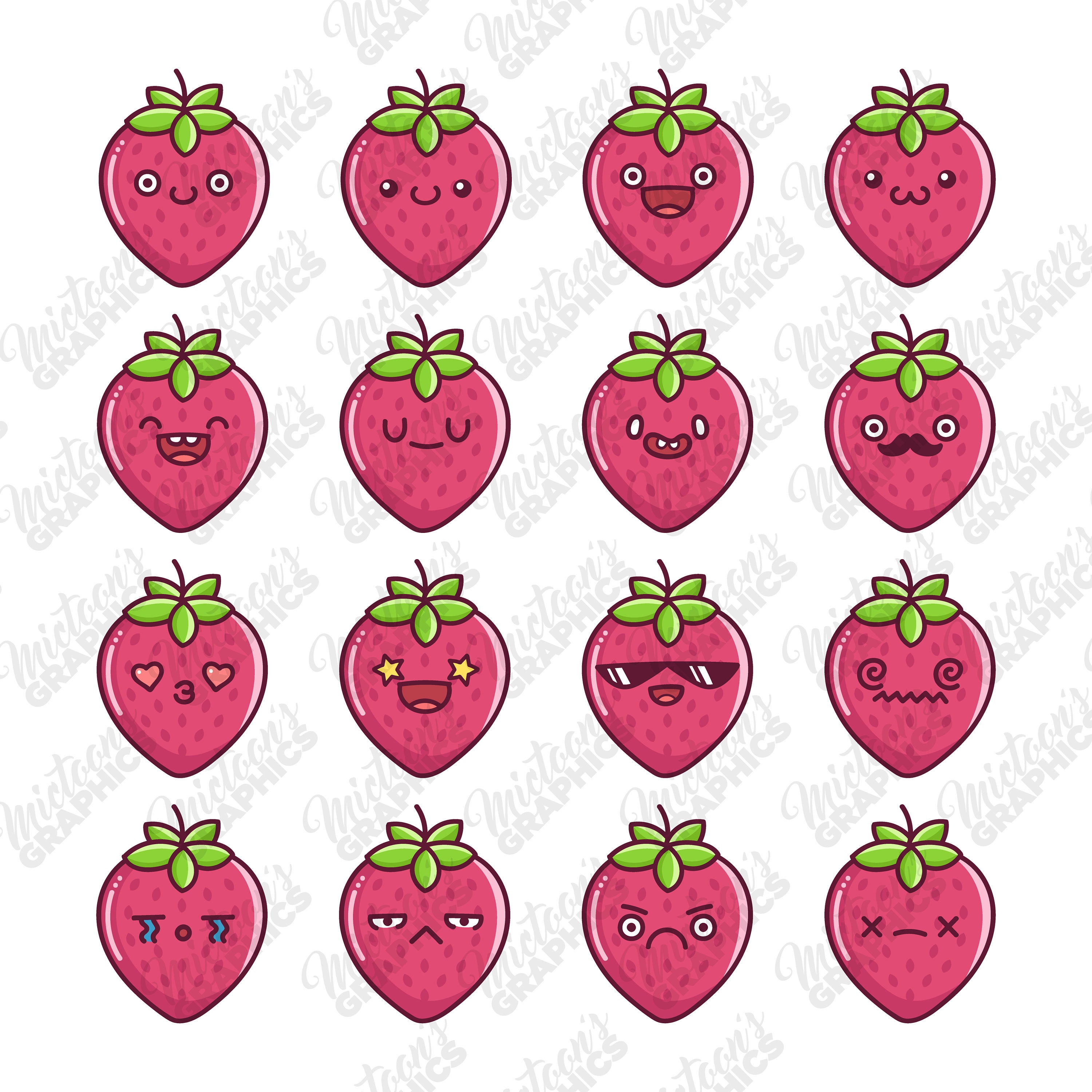 Kawaii Emoji Strawberry Clipart - Cute Strawberry PNG - Vector ...