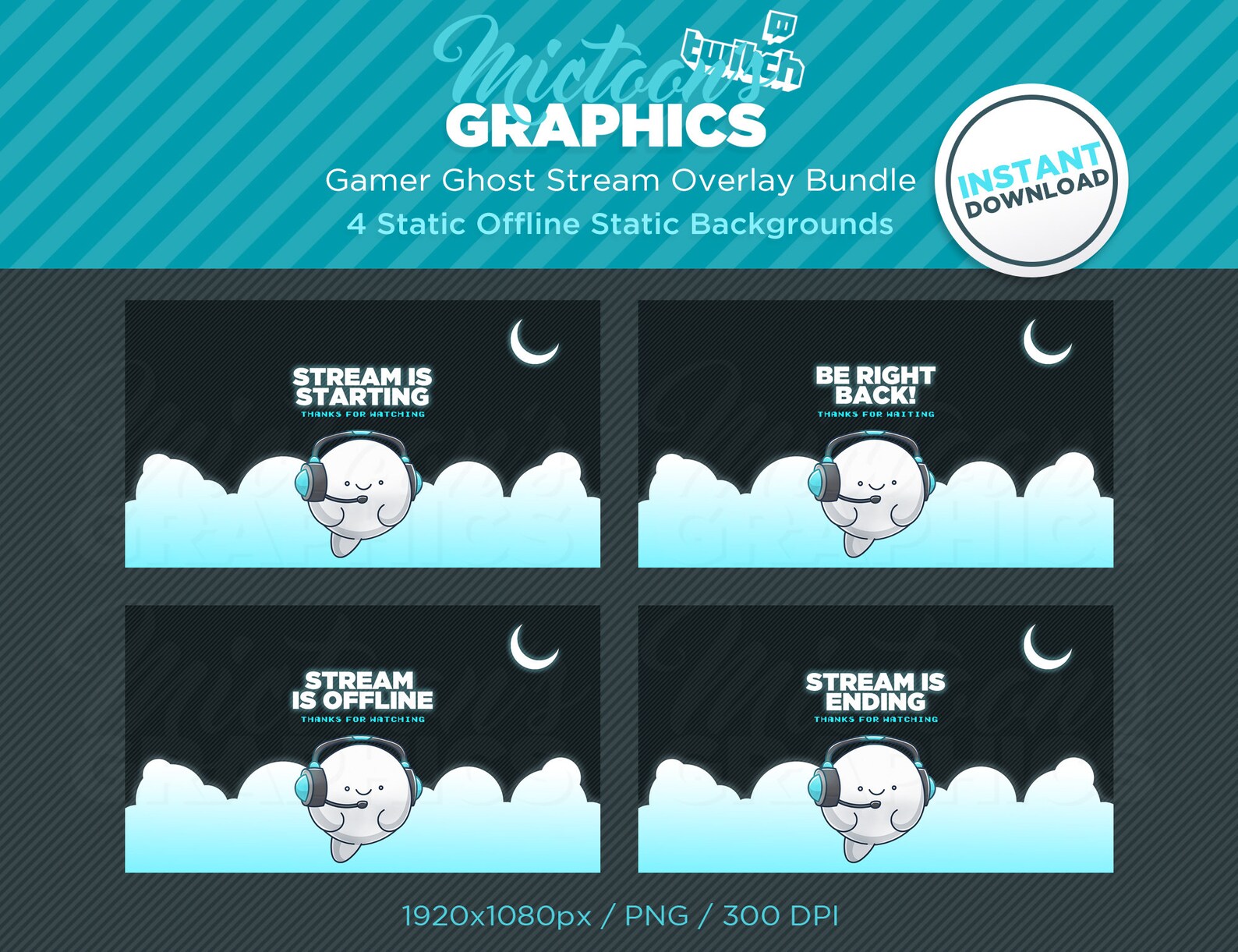 Twitch Gamer Ghost Stream Overlay / Kawaii / Cute / Streamer Graphics ...
