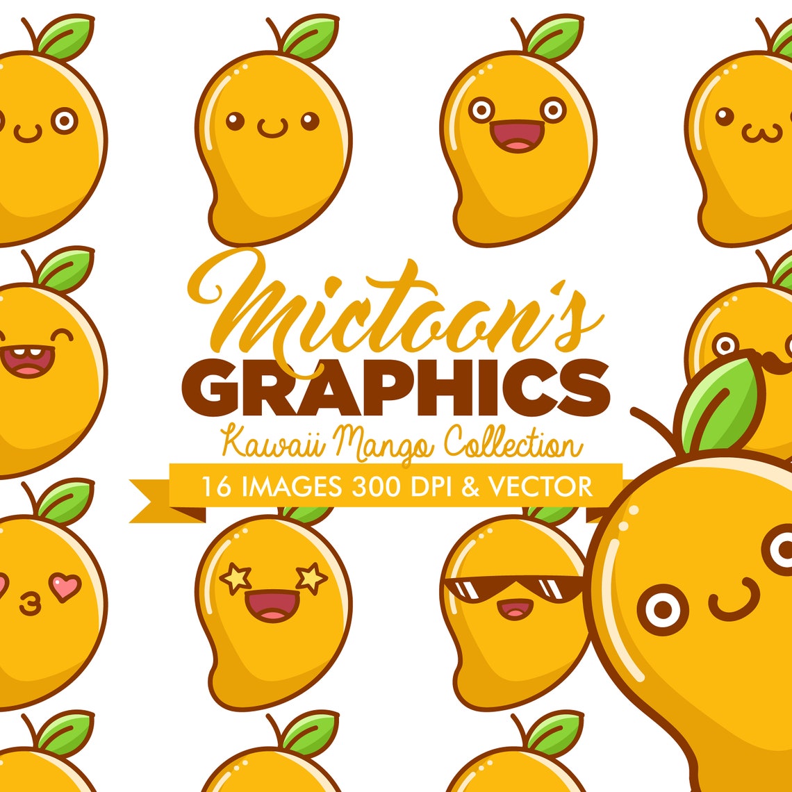 Kawaii Emoji Mango Fruit Clipart - Cute Mango PNG - Vector EPS Mango ...