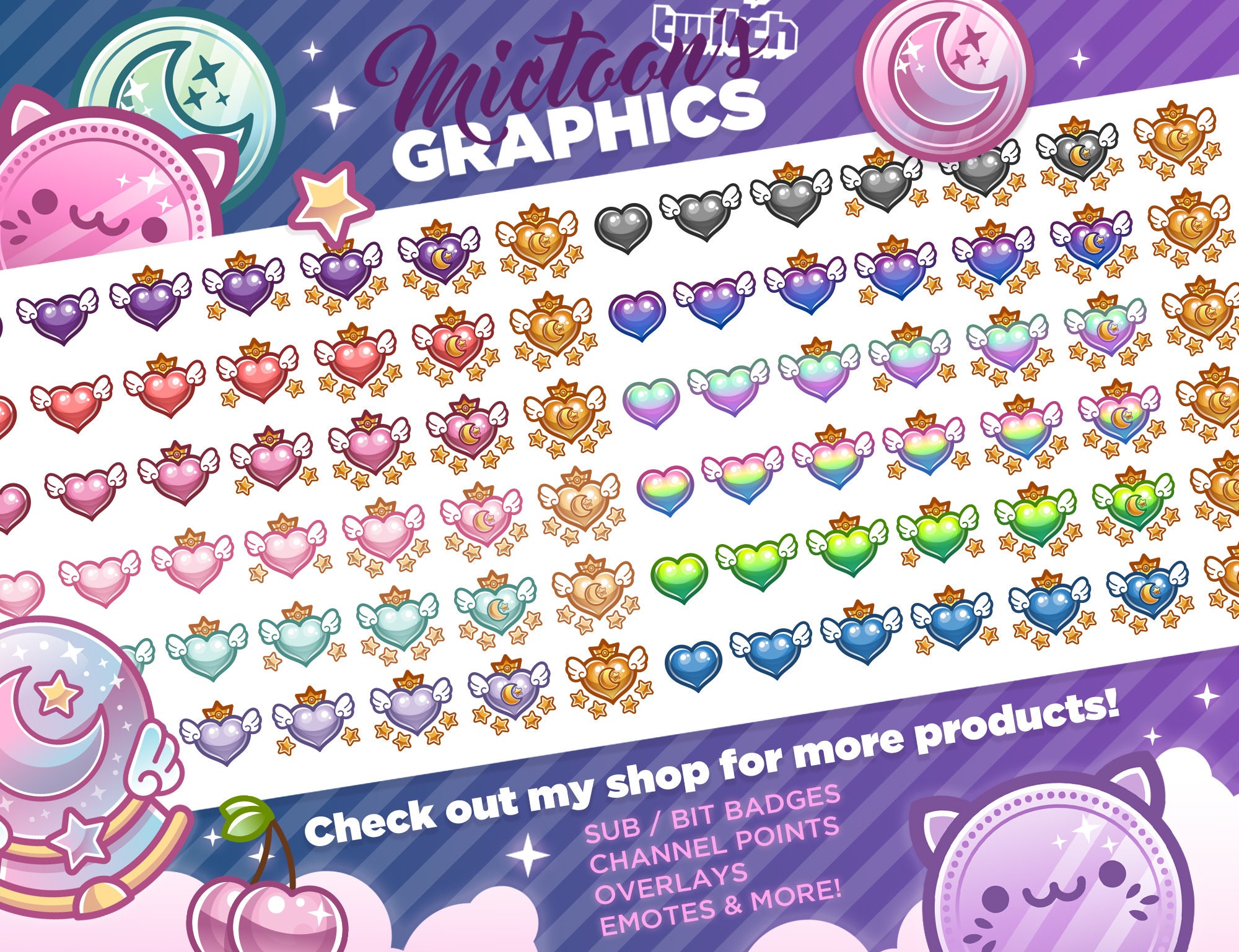 Twitch Royal Heart Wings Sub Badges / Bit Badges / Set / Collection ...