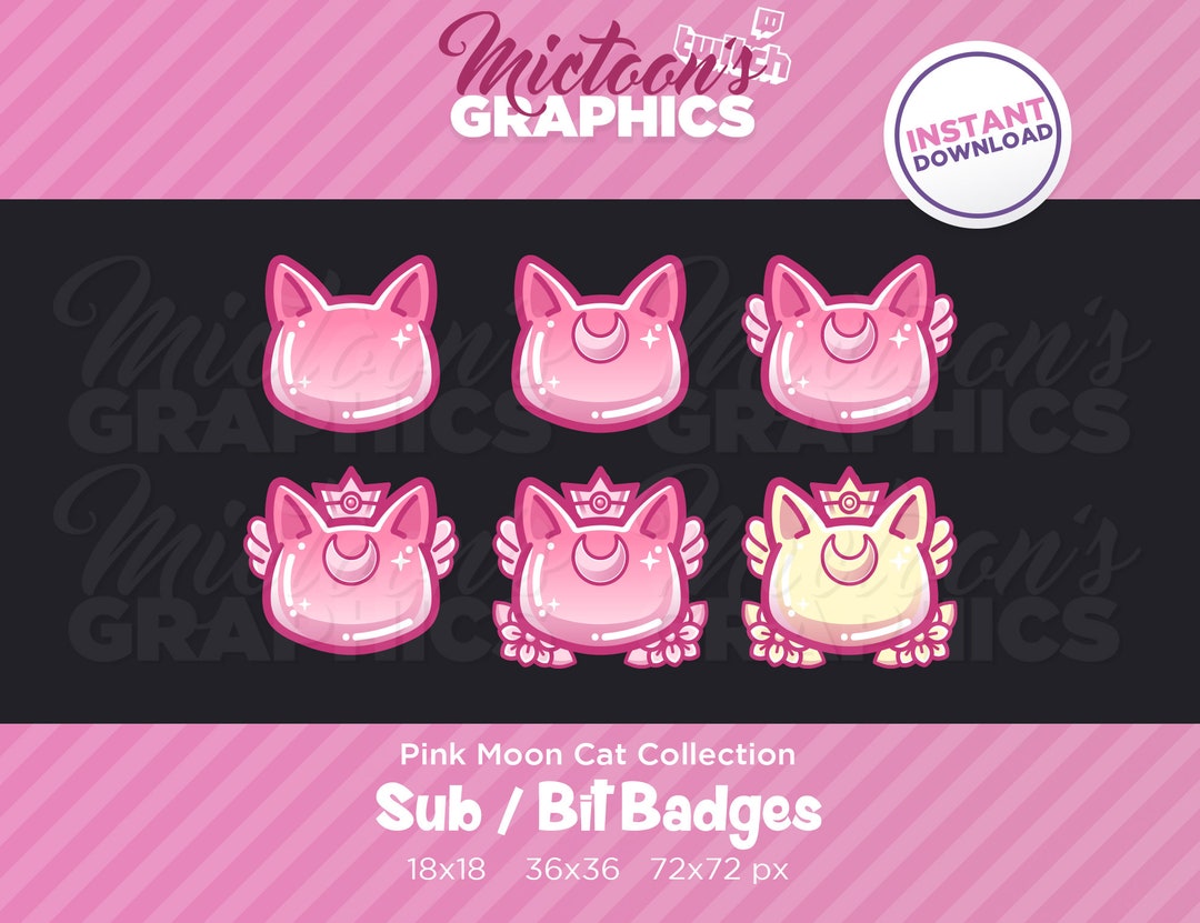 Twitch Kitty Cat Moon Emblem Collection Sub Badges / Bit Badges ...