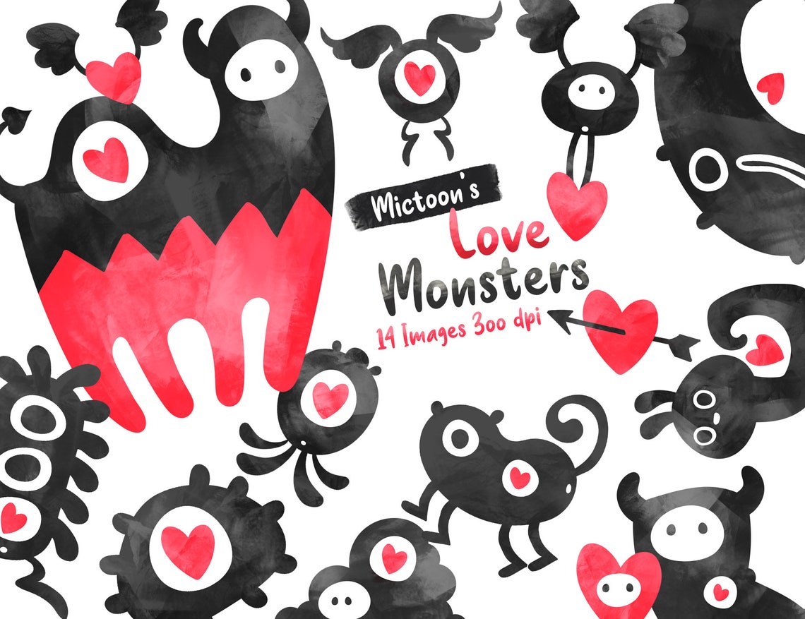 Valentines Love Monsters - Clip Arts - PNG - Digital Instant Download ...