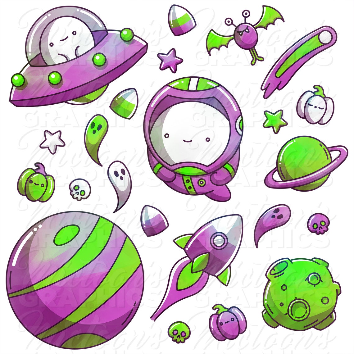 Halloween Space Ghost - Clip Arts - PNG - Digital Instant Download ...