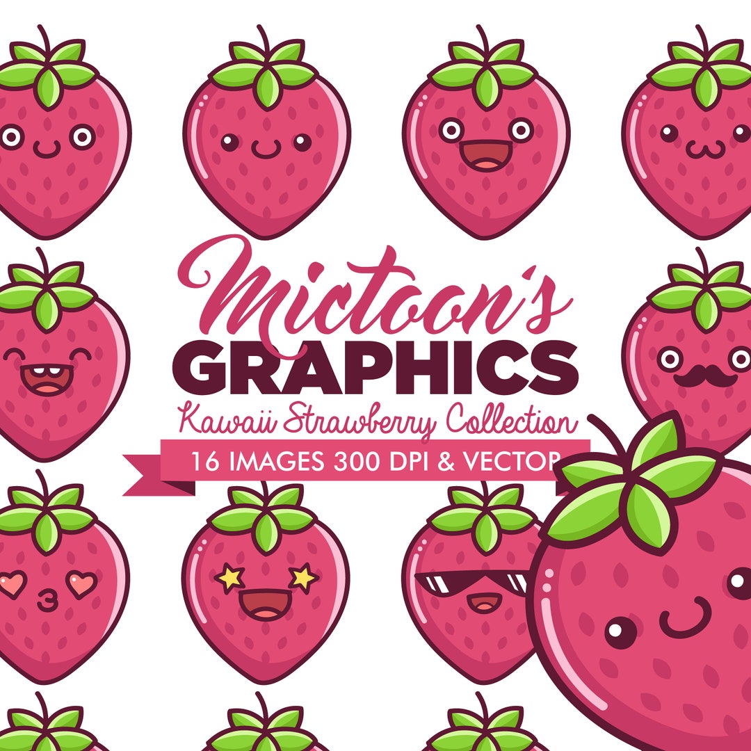 Kawaii Emoji Strawberry Clipart - Cute Strawberry PNG - Vector ...