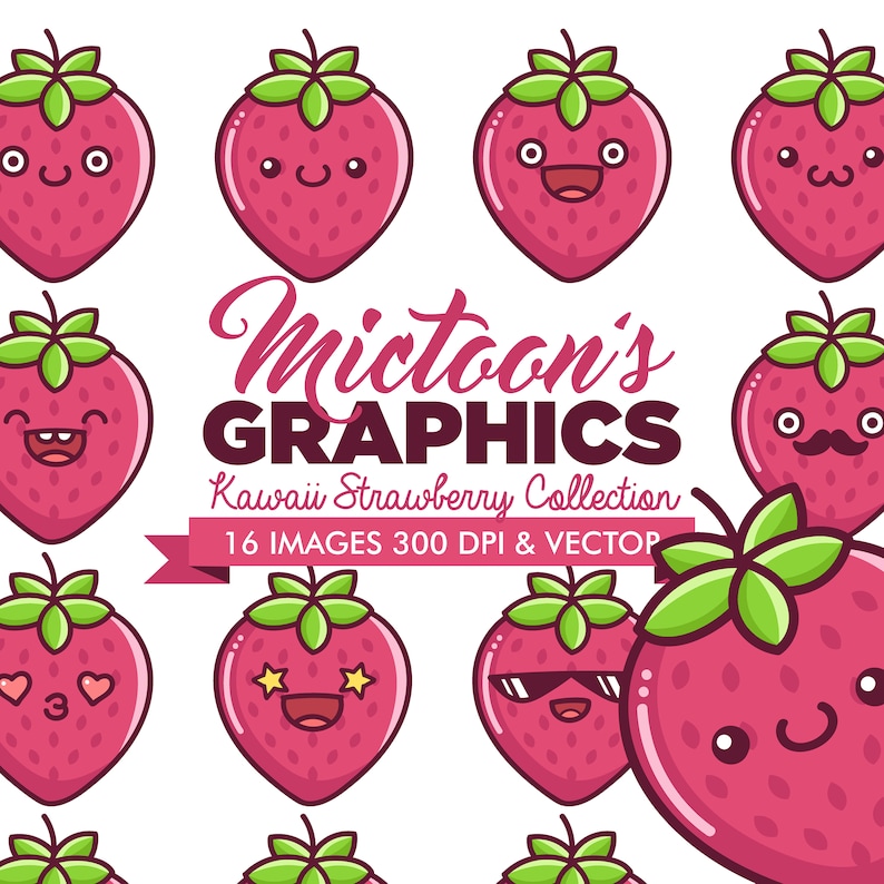 Kawaii Emoji Strawberry Clipart - Cute Strawberry PNG - Vector ...