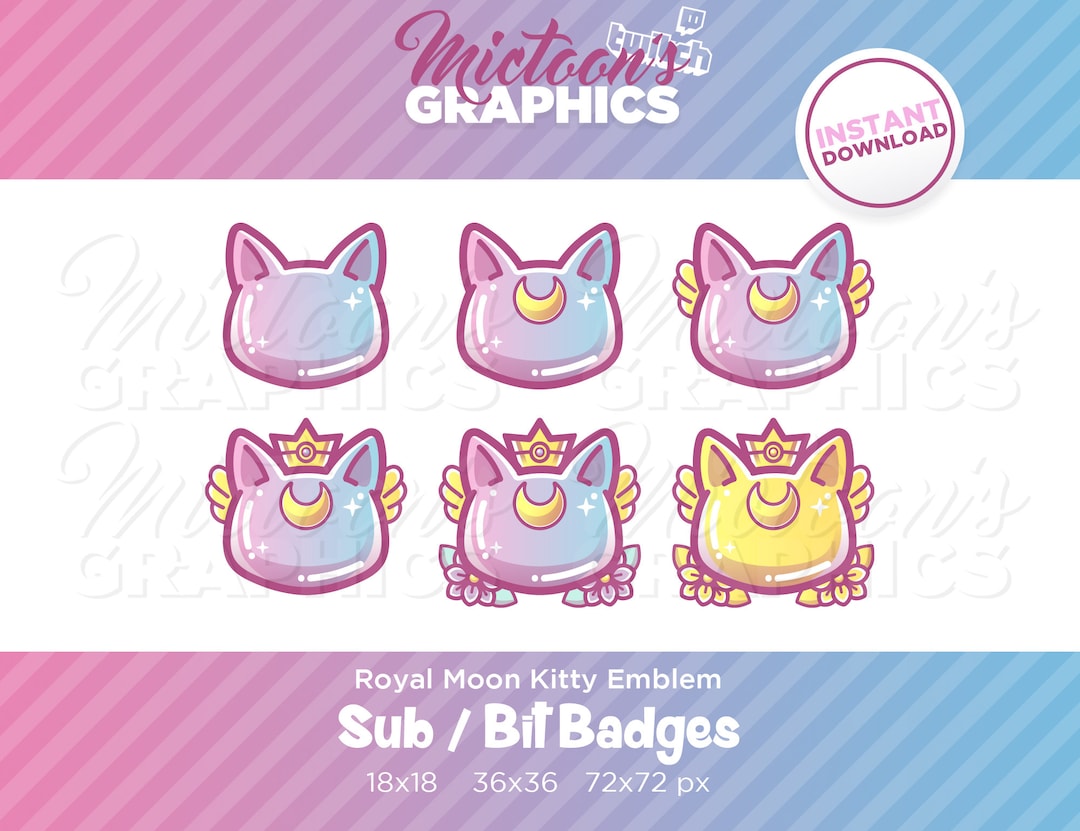 Twitch Kitty Cat Moon Emblem Collection Sub Badges / Bit Badges ...