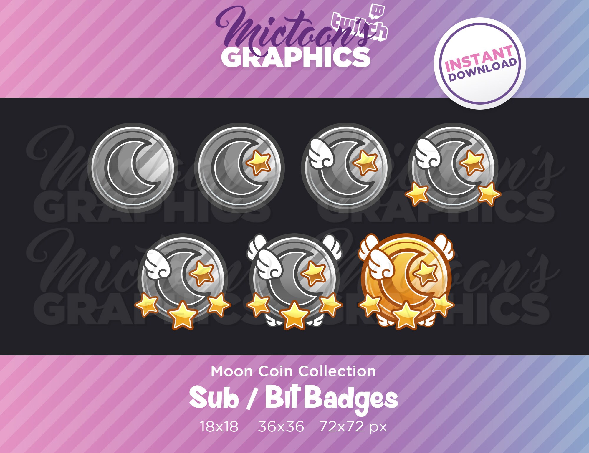 Twitch Moon Sub Badges / Bit Badges / Streamer Graphics / - Etsy