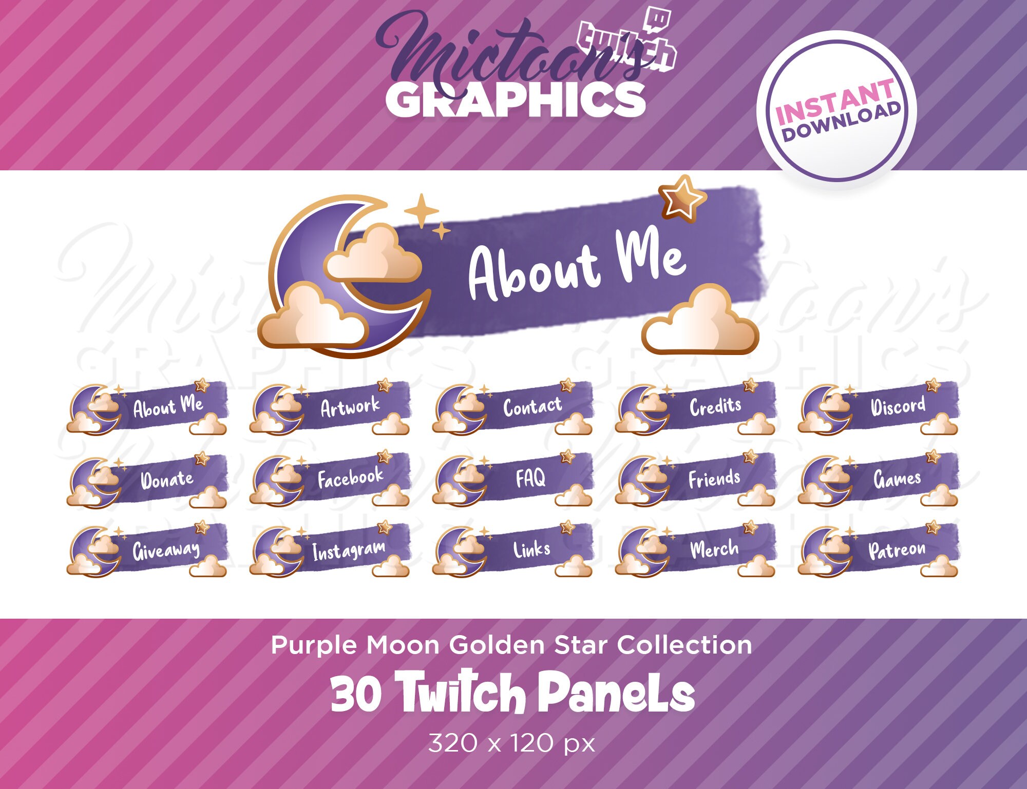 30x Twitch Moon Panels / Streamer Graphics / Aesthetic / - Etsy