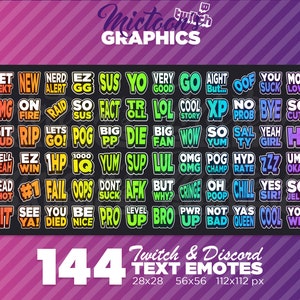 144 X Twitch Text Emotes / Mega Collection / Streamer Graphics ...